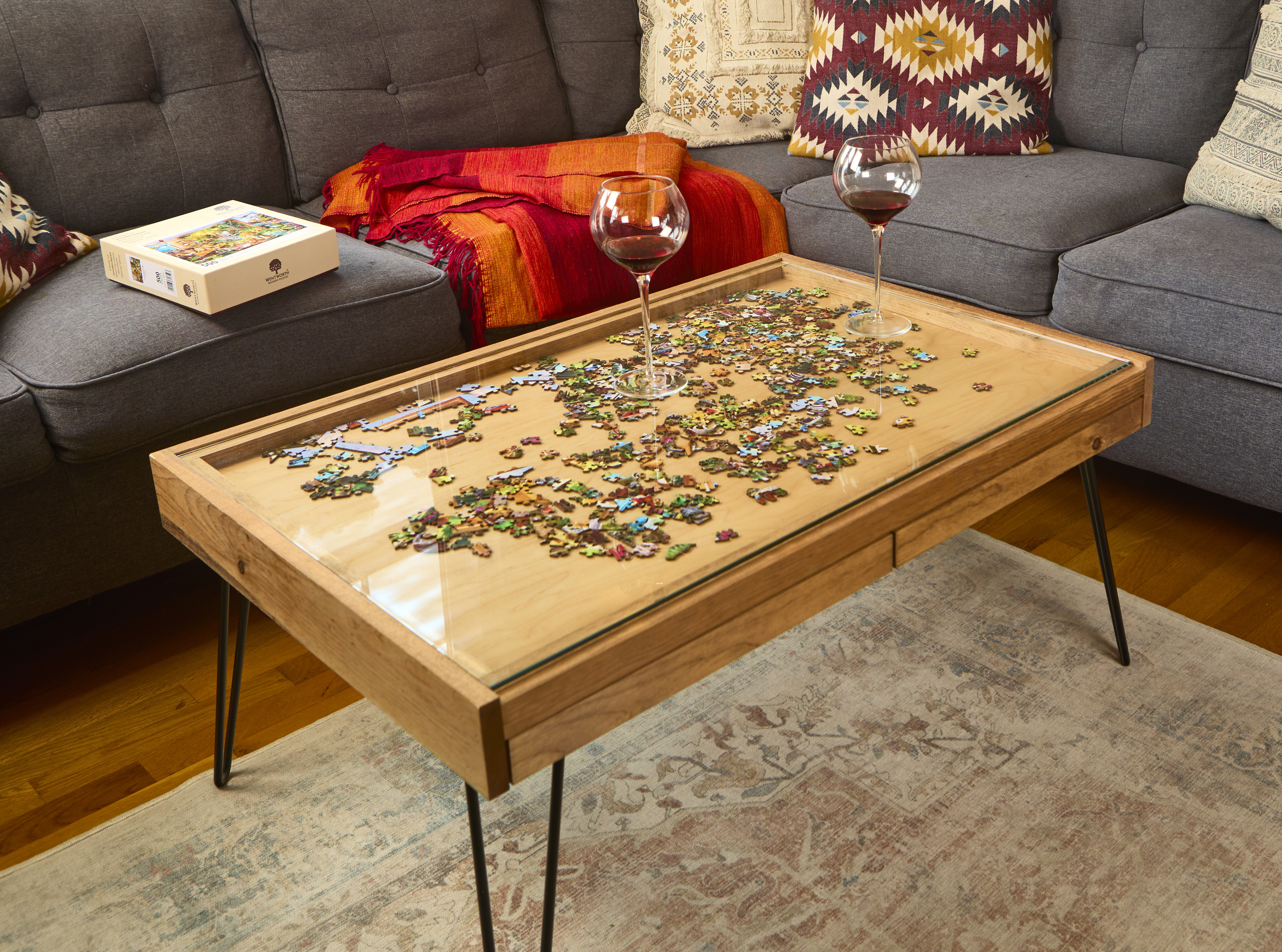 Wildon Home® Arnsten Puzzle Table with Removable Glass Top & Reviews ...