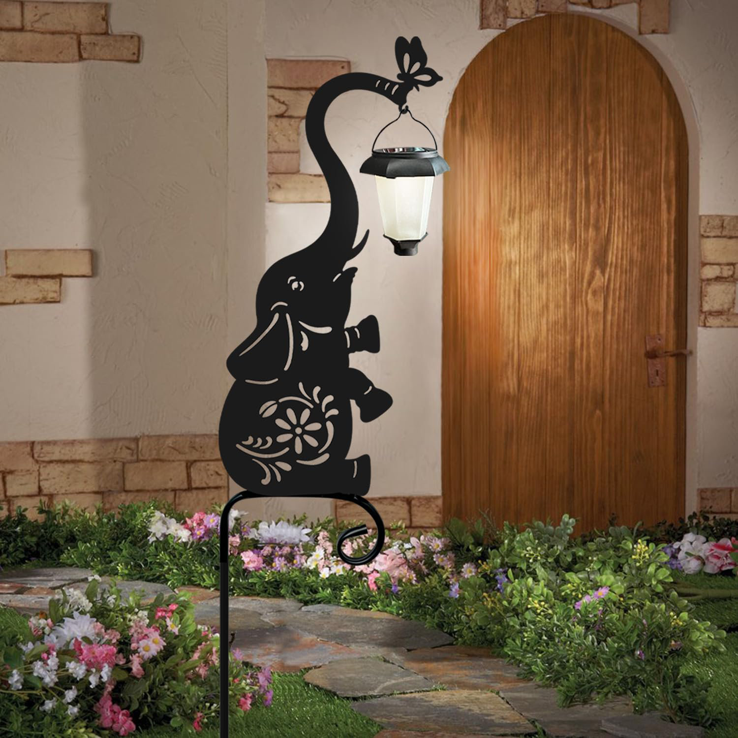 Arlmont & Co. Metal Elephant Garden Stake with Solar Lantern ...