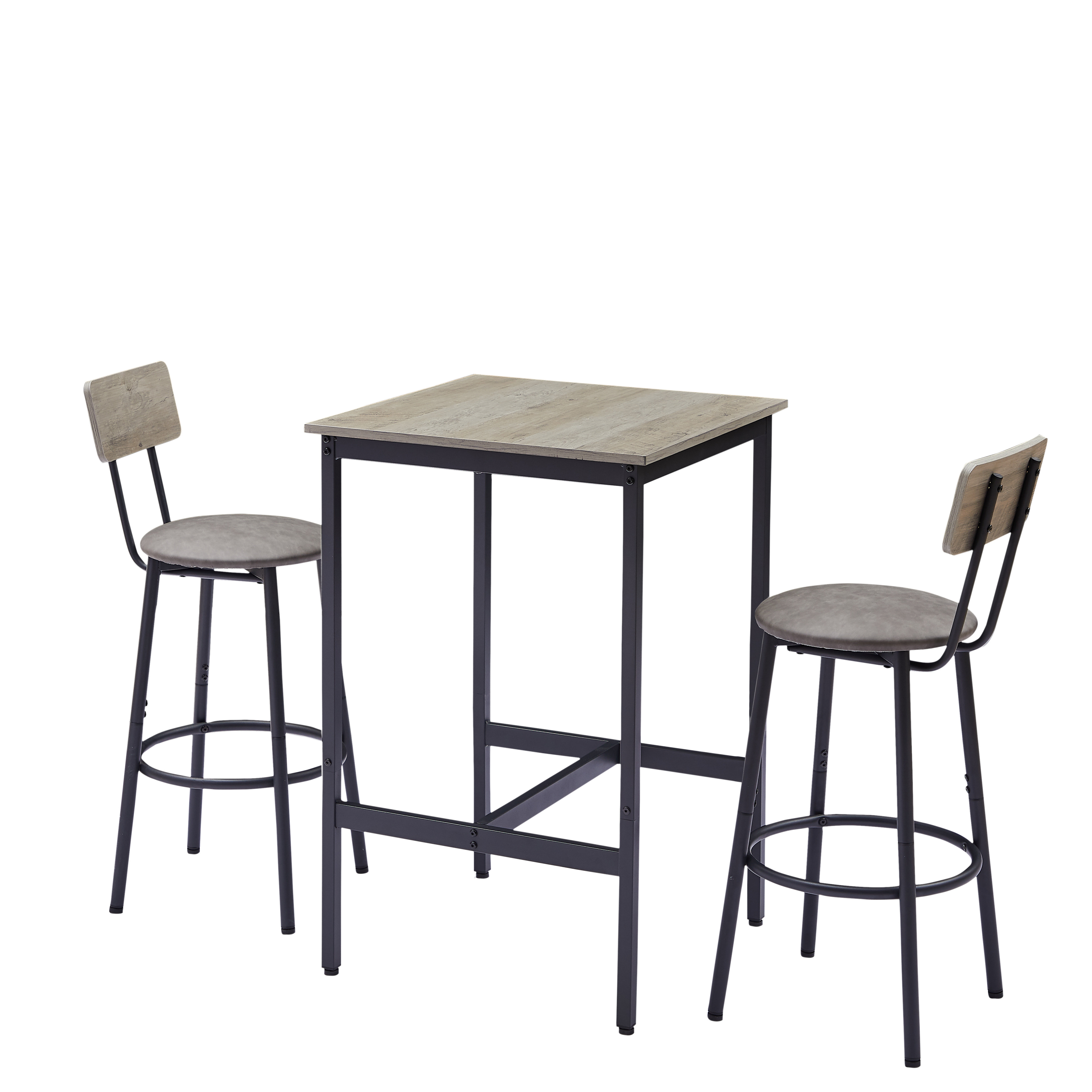 17 Stories Rustic Bar Table Set With 2 PU Leather Bar Stools | Wayfair