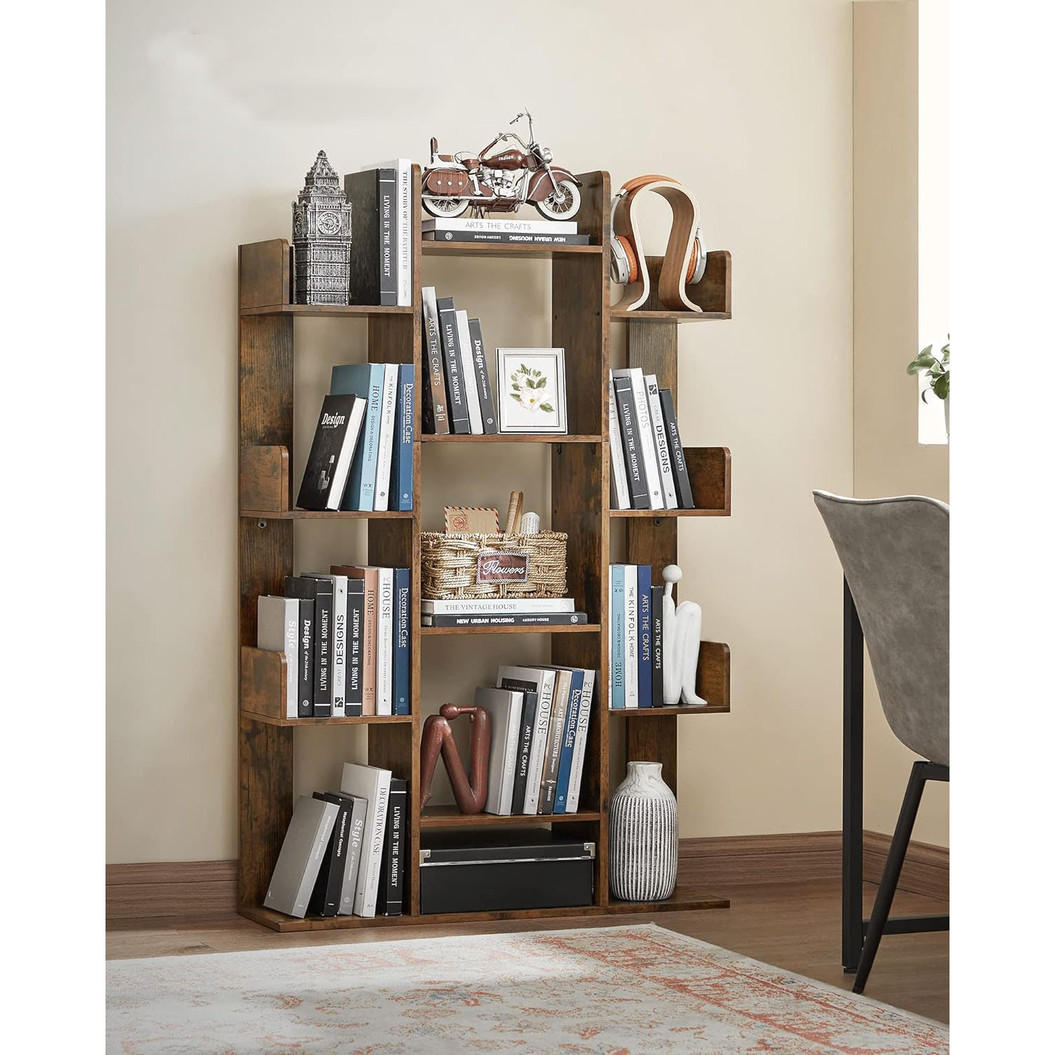 Dakota Fields Bookshelf, Tree-Shaped Bookcase With 13 Storage Shelves ...
