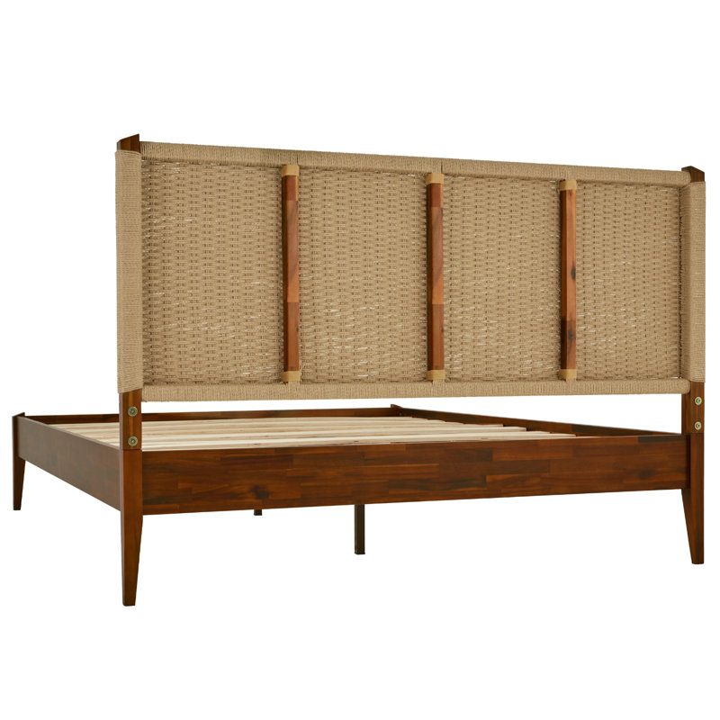 George Oliver Selina Solid Wood Platform Bed with Headboard, Bohemian ...