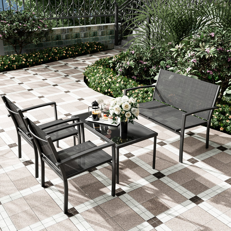 Ivy Bronx Onika 4 Piece Patio Conversation Set & Reviews | Wayfair