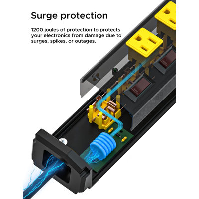 CRST Heavy Duty Power Strip Surge Protector with Individual Switches ...