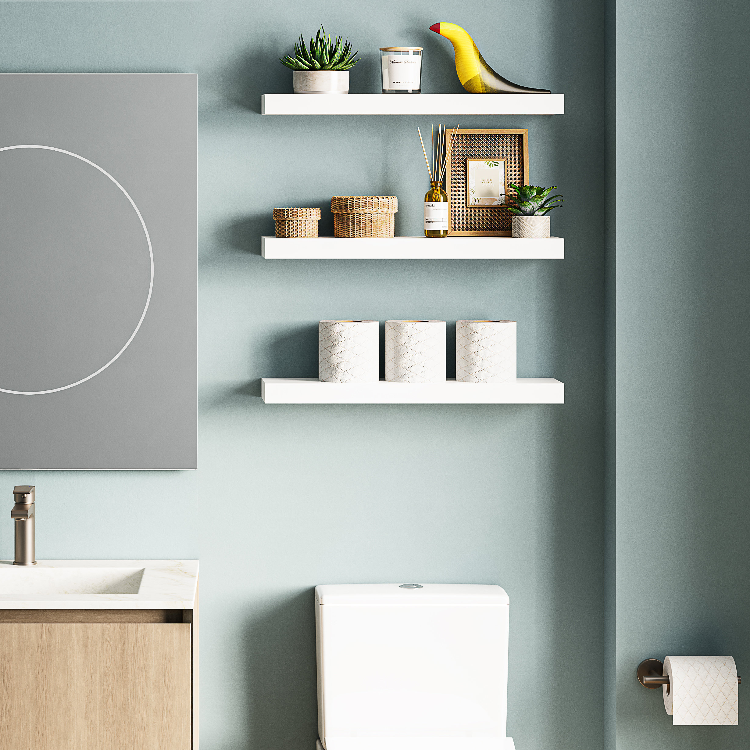 Ballucci Sydney 24" W x 6" D Floating Shelves Set with Invisible Wall ...