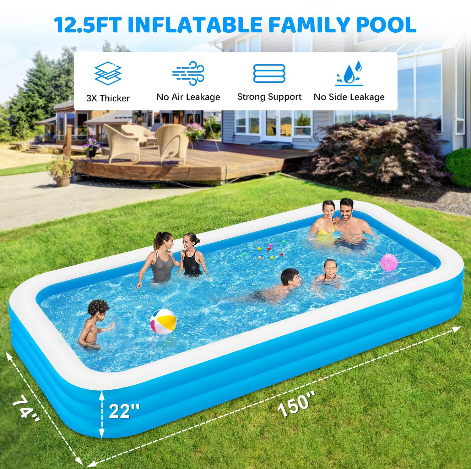 INVOTOT Inflatable Swimming Pool, Extra Large Blow Up Pool, Oversized ...