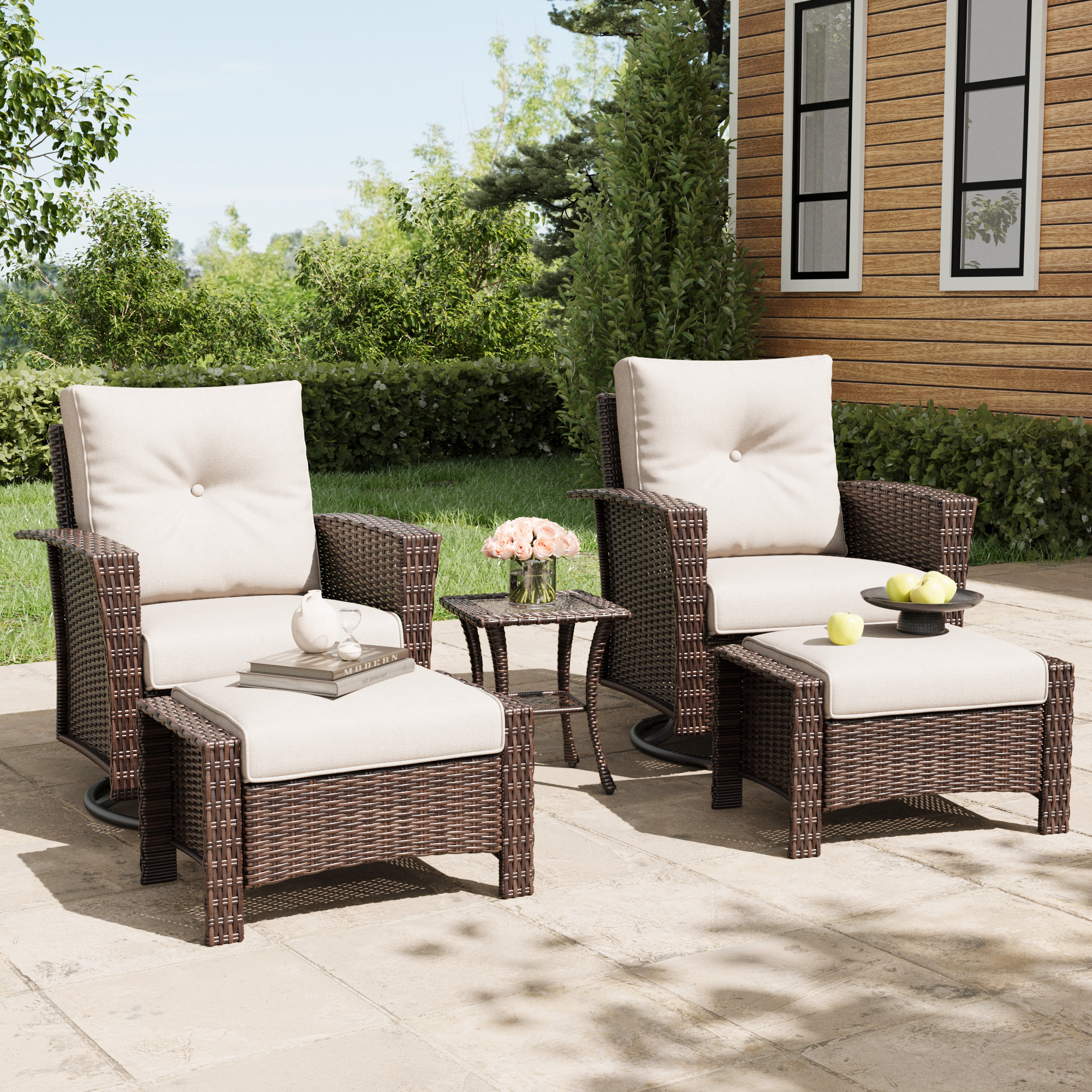 Winston Porter 5 Piece Wicker Patio Furniture Set, Classis Outdoor ...