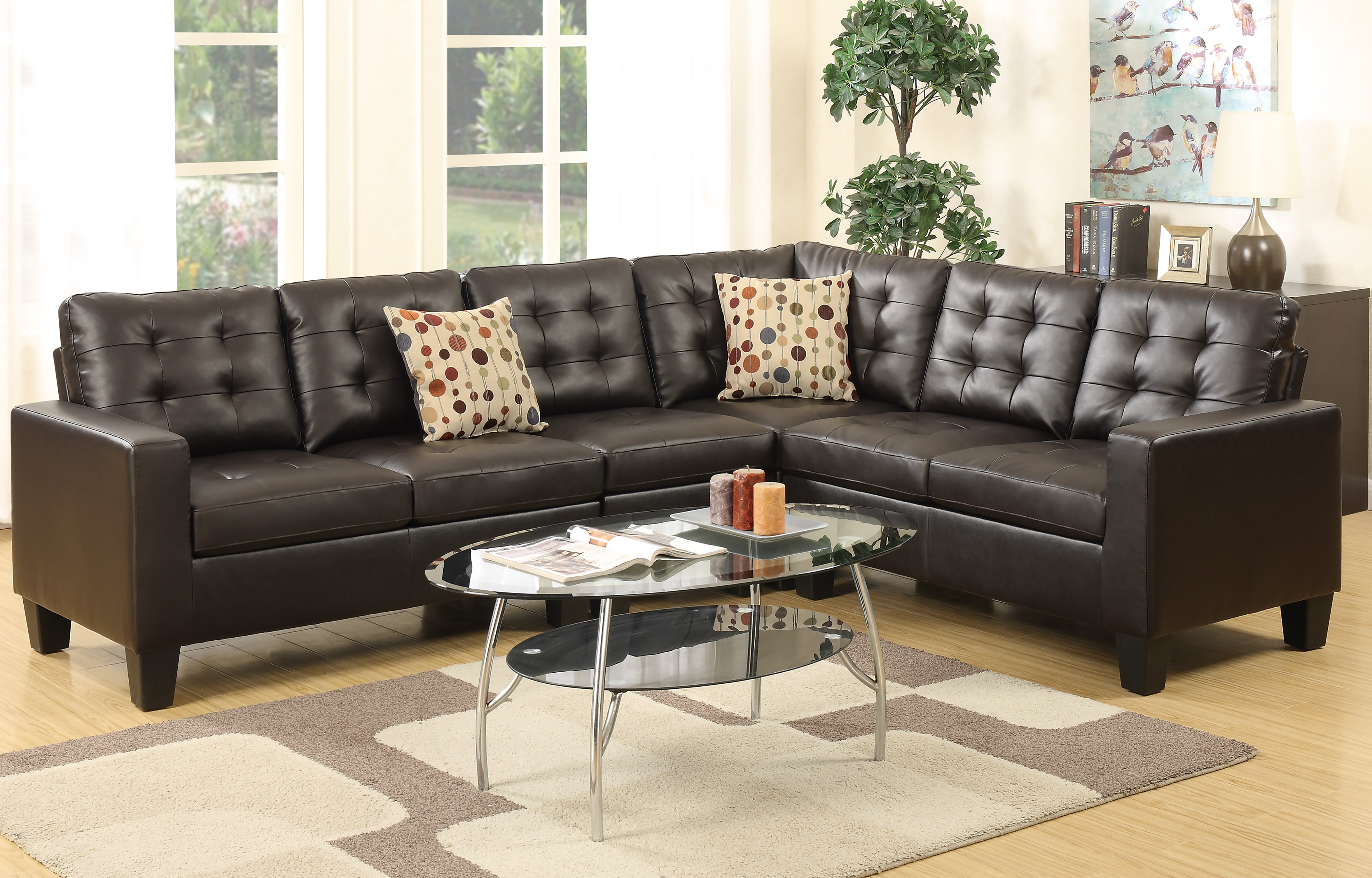 Charlton Home® Ector 107" Wide Faux Leather Right Hand Facing Sectional ...