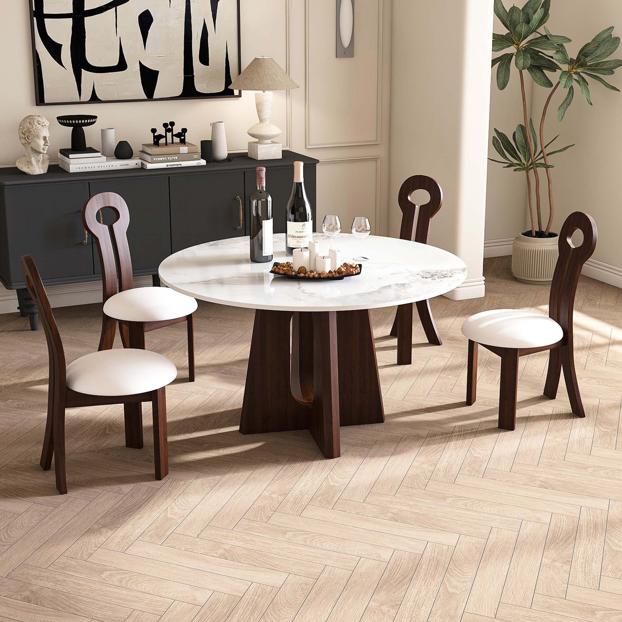 Red Barrel Studio® Modern Marble Dining Table, 53" Sintered Stone Round ...