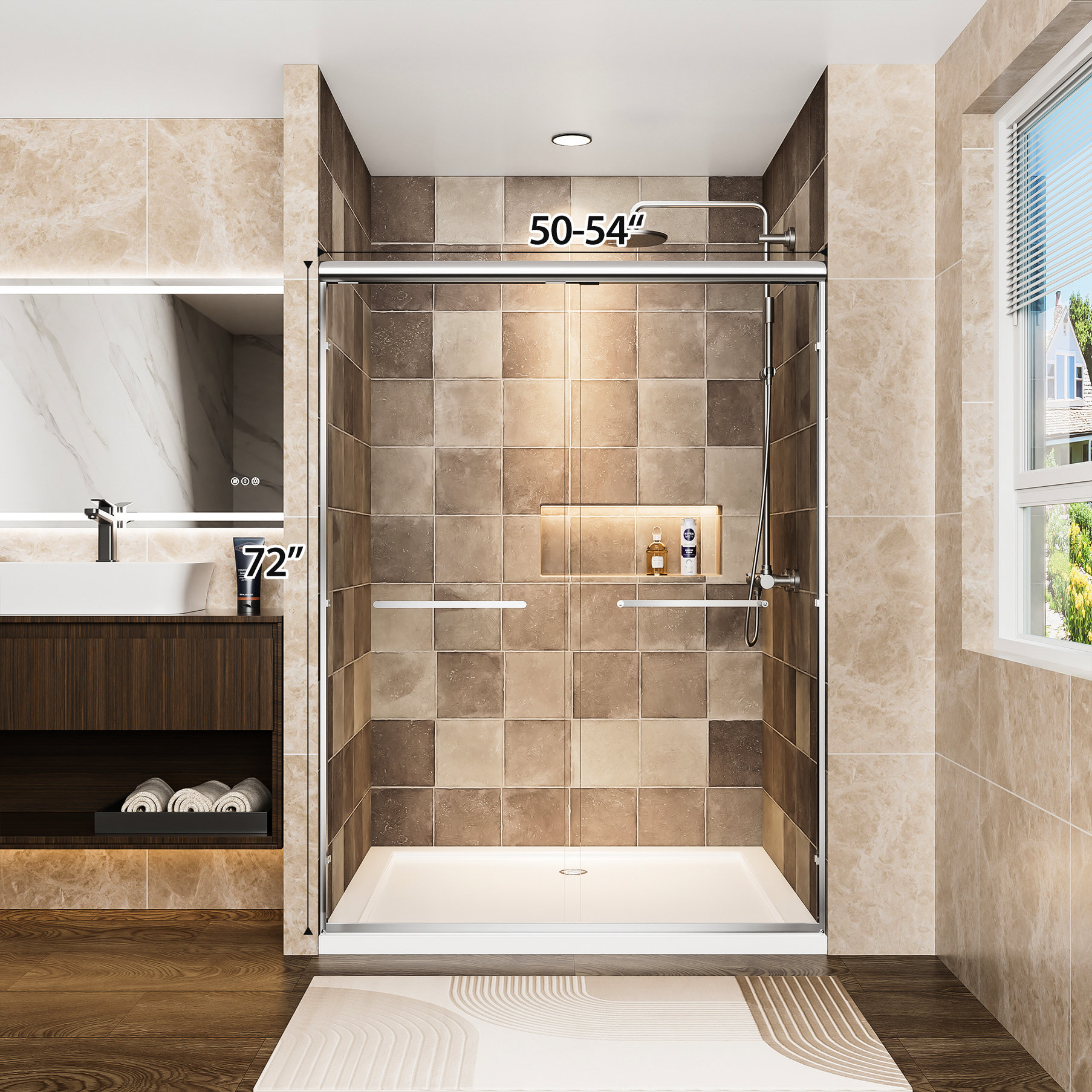 ArtisanArcade Aluminum Frame 54" W X 72" H Double Sliding Shower Door ...
