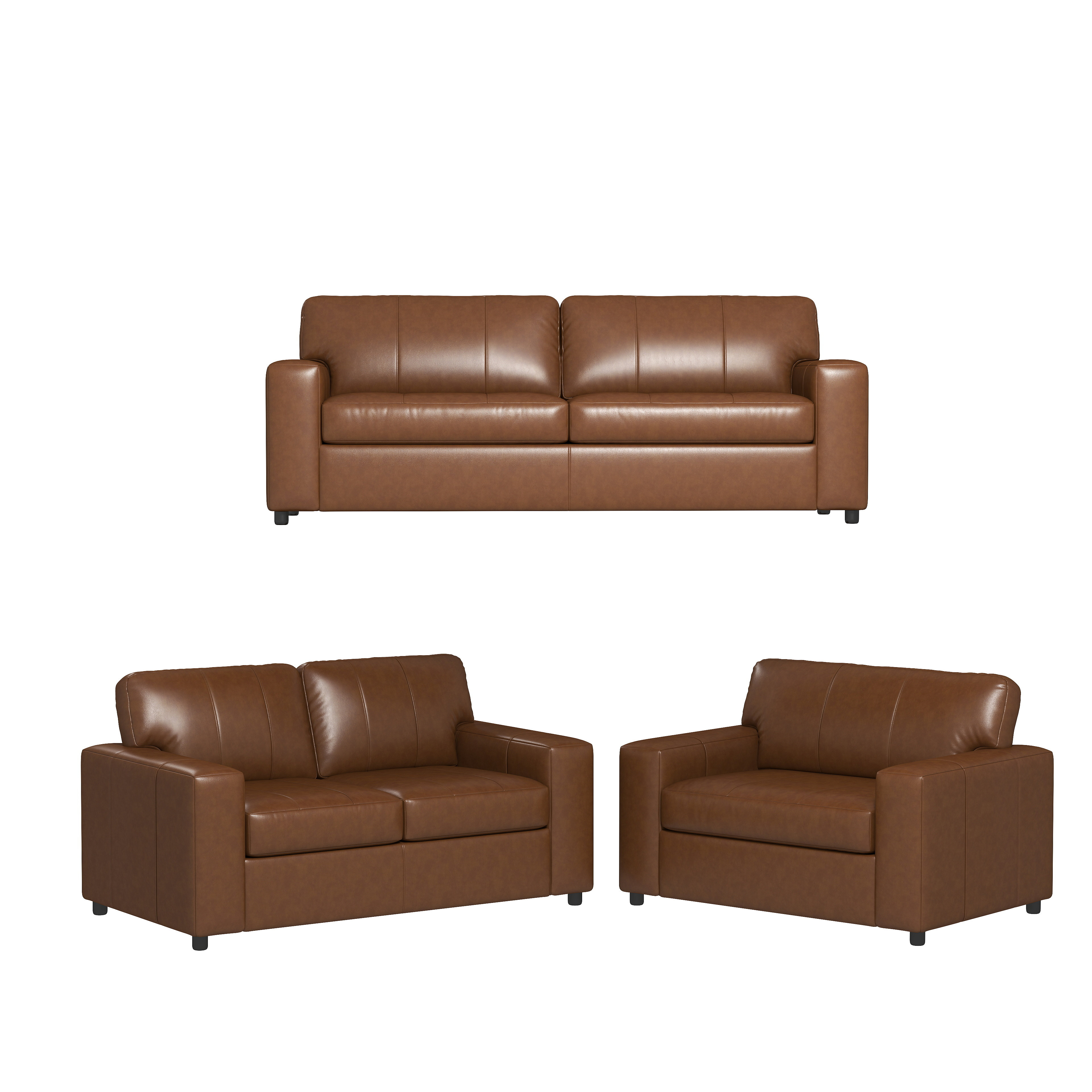 Ebern Designs Espinoza Leather Upholstered 3-Piece Living Room Set ...