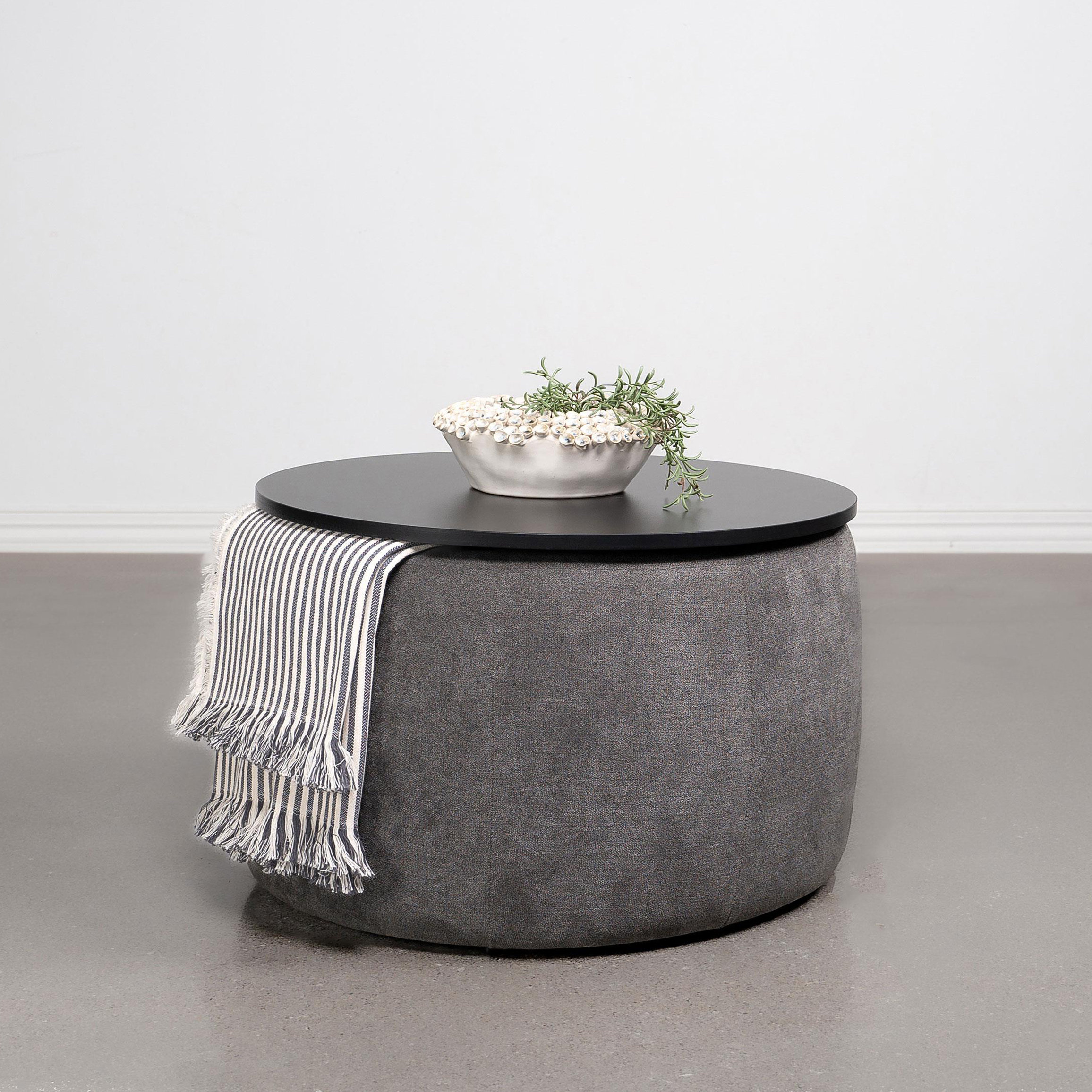 Latitude Run® Round Upholstered Lift Top Storage Ottoman Grey | Wayfair