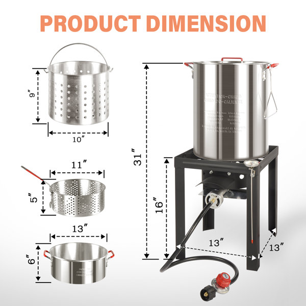 IVY&LANE Premium Aluminum 30QT Turkey Fryer & 10QT Fish Fryer Kit with ...