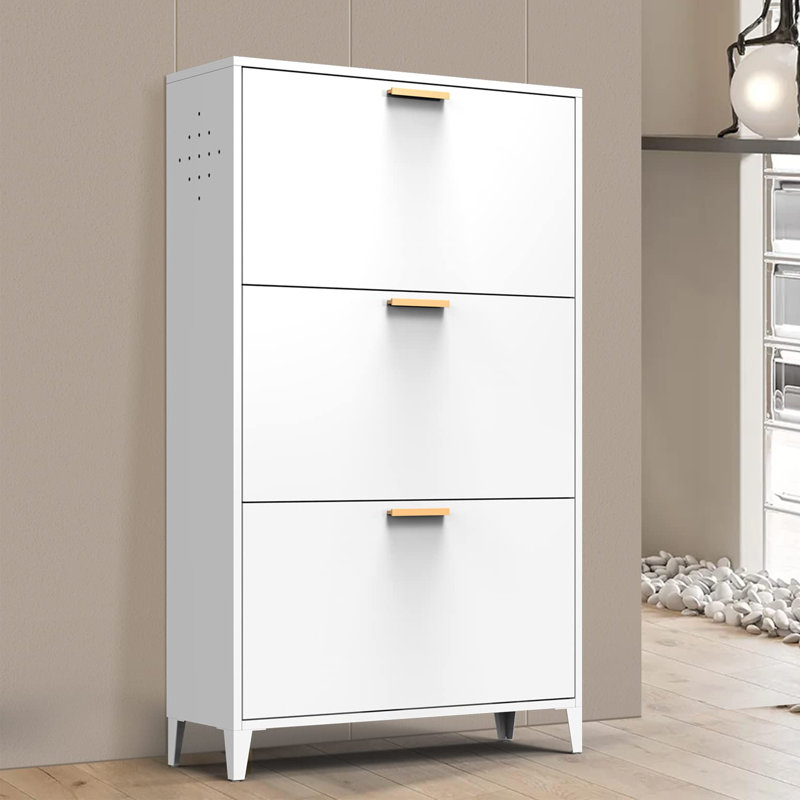George Oliver Modern Shoe Cabinet with 3 Flip Drawers, Freestanding ...