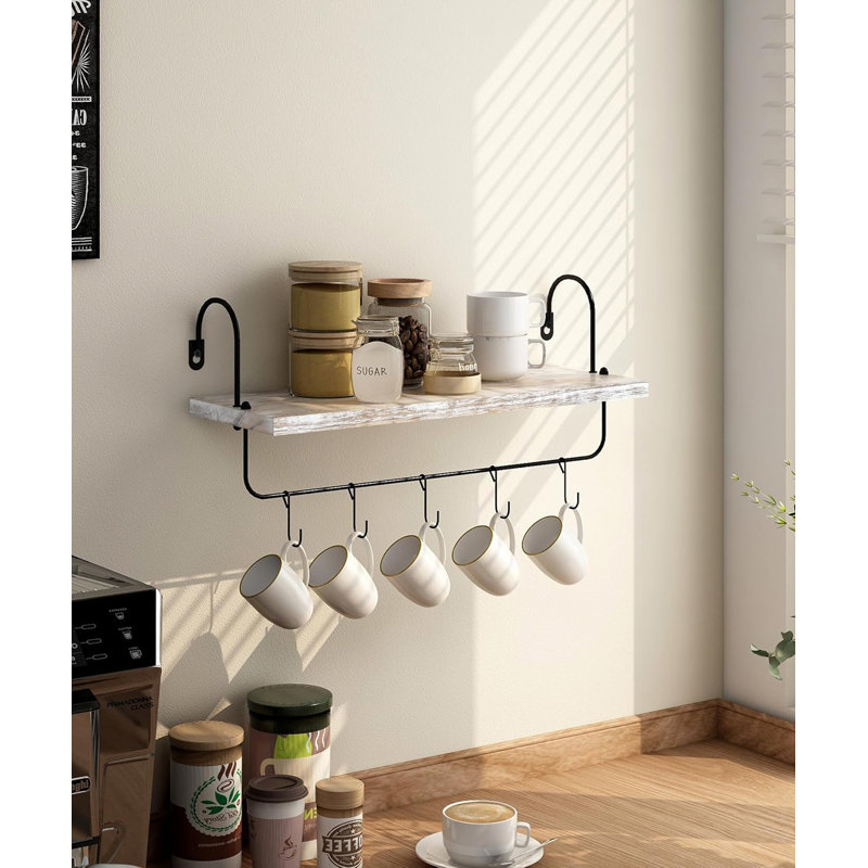 Rebrilliant Coffee Mug Holder, Coffee Bar Shelf With Hooks Wall Mount ...
