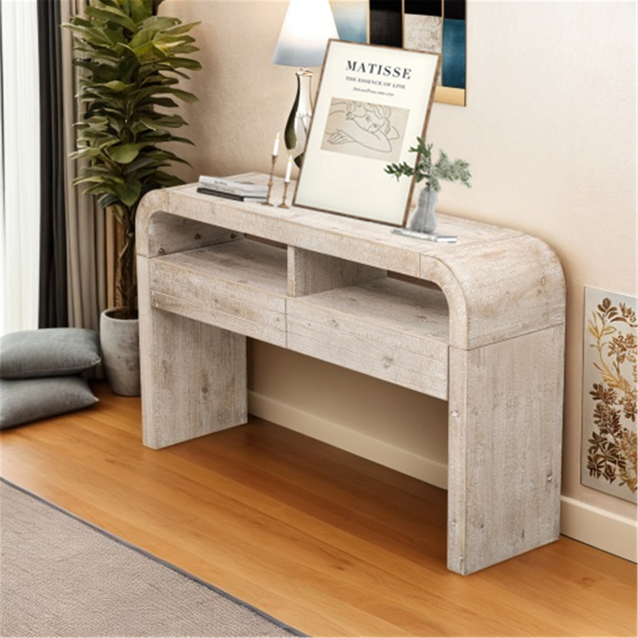 Gracie Oaks Retro Curved Console Table with Efficient Storage and Fine ...