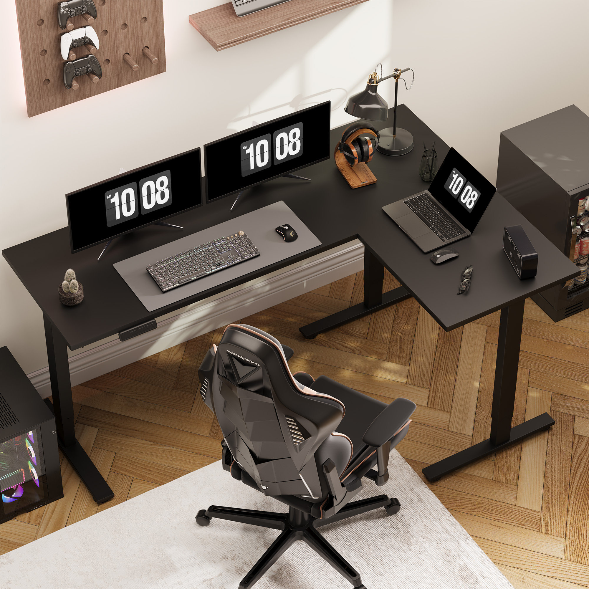 Inbox Zero L-Shaped Home Office Standing Desk Large Desktop, White ...