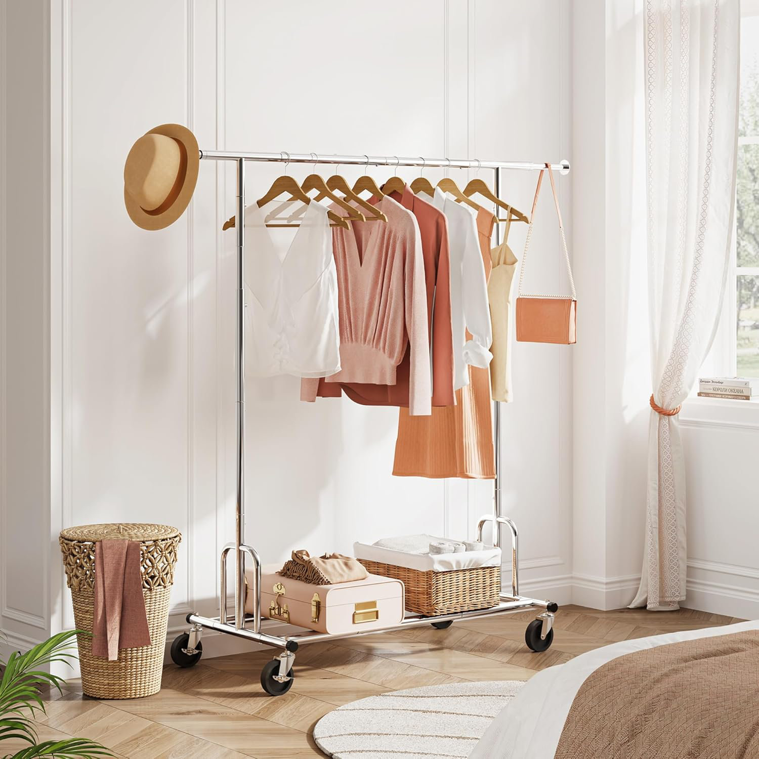 Rebrilliant Heavy Duty Clothes Rack Foldable Garment Rack With Wheels ...