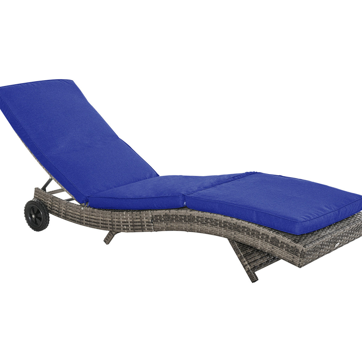 Dakota Fields Patio Sun Lounger, Dark Blue Pe Cushioned Chair With 5 ...