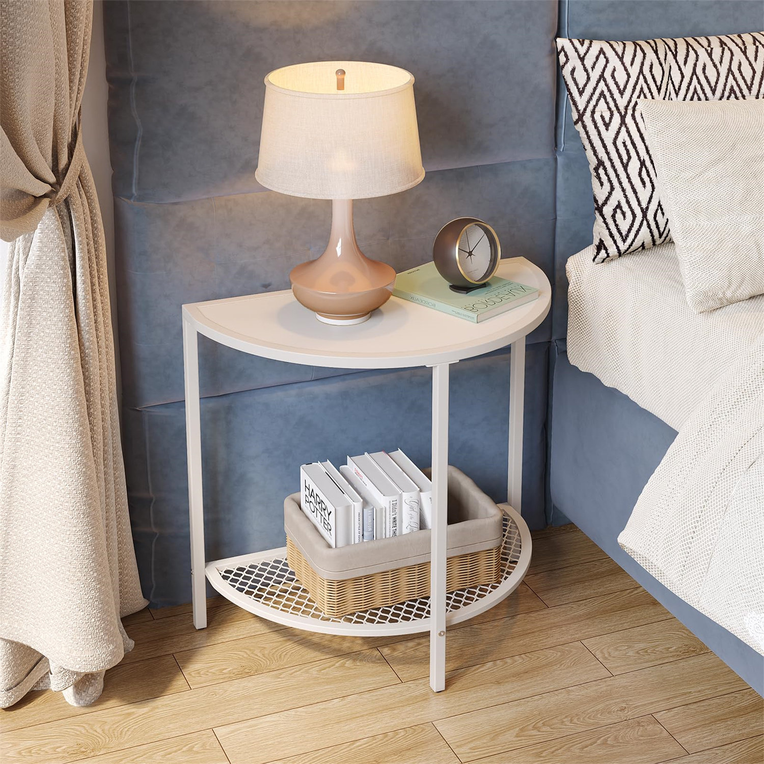 Ebern Designs Versatile Half Moon End Table | Unique Design, Storage ...