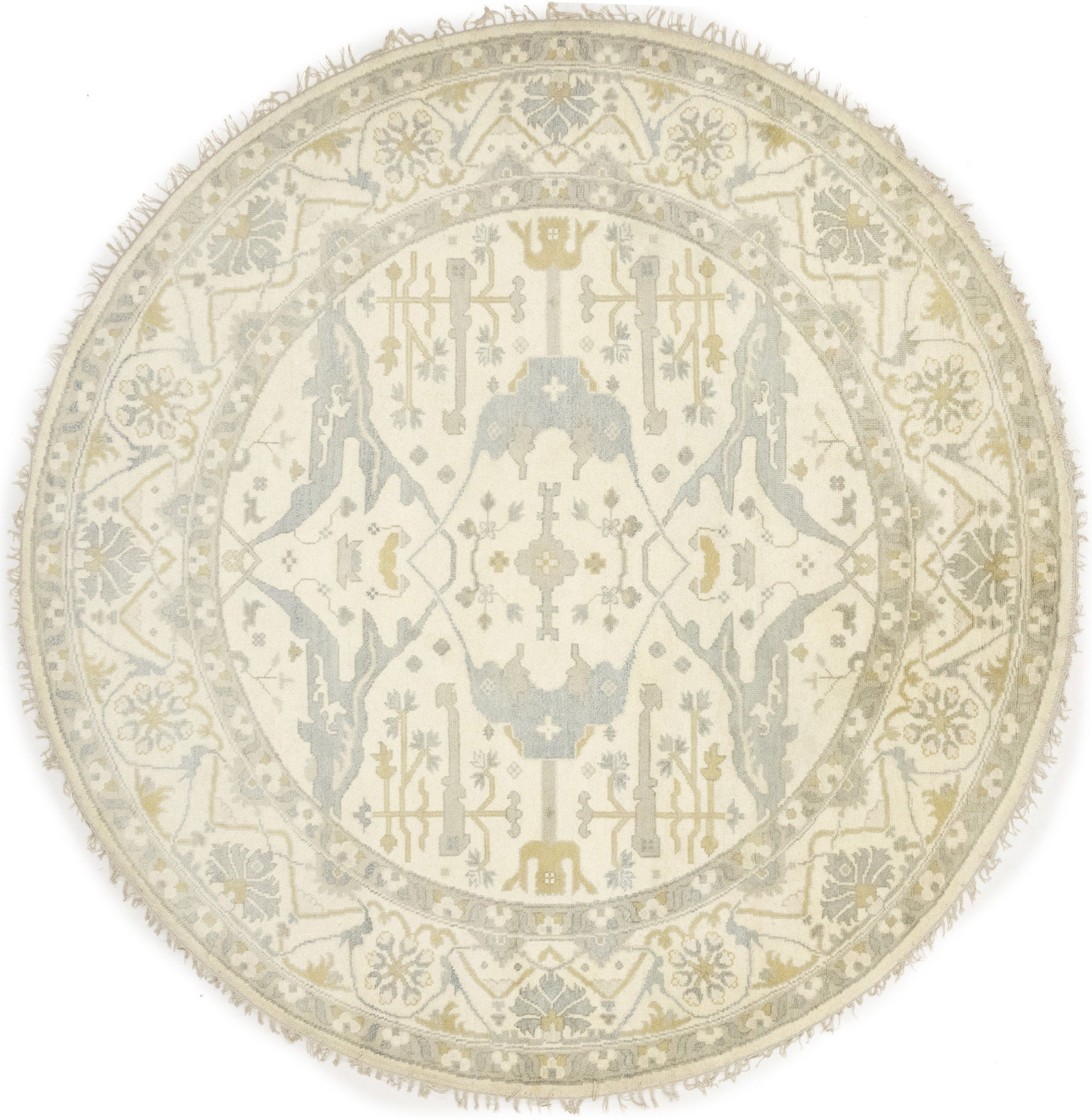 ADMINRUGS Muted Cream Traditional 9X9 Handmade Oushak Chobi Oriental ...