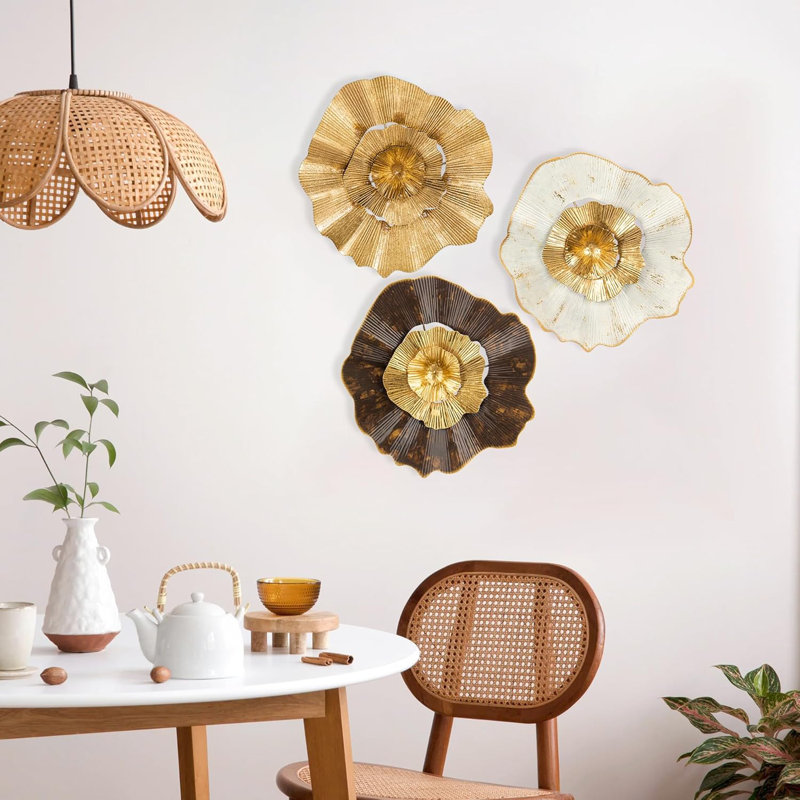 House of Hampton® Pack of 3 Metal Flower Plate Wall Art | Wayfair