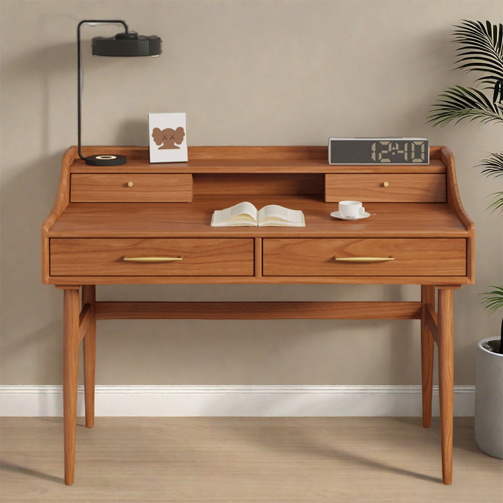 Wildon Home® Simple Rectangular Cherry Wood Solid Writing Desk | Wayfair