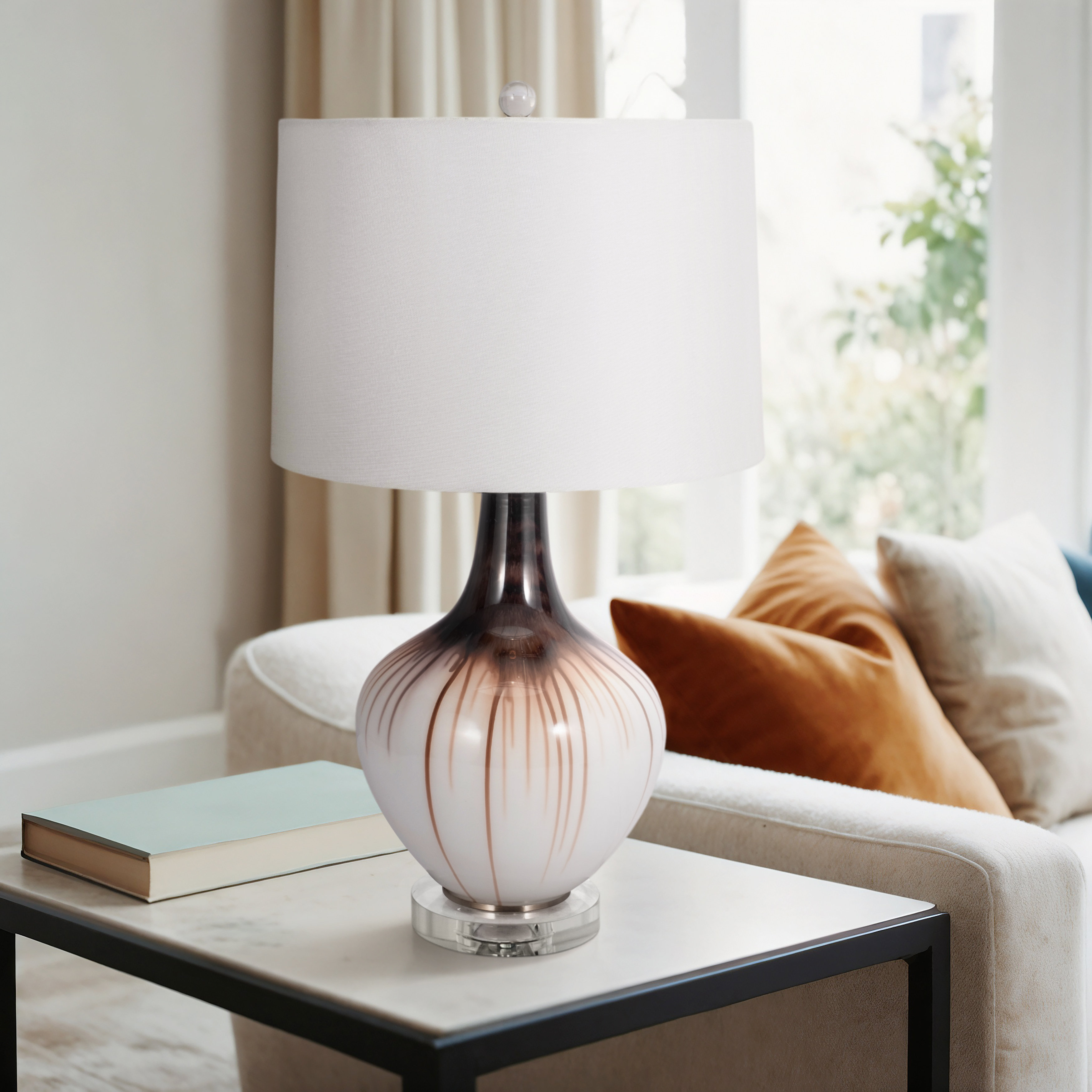 Latitude Run® Glass 26" 2Tone Bottle Table Lamp, White, Round, 25.5"H ...