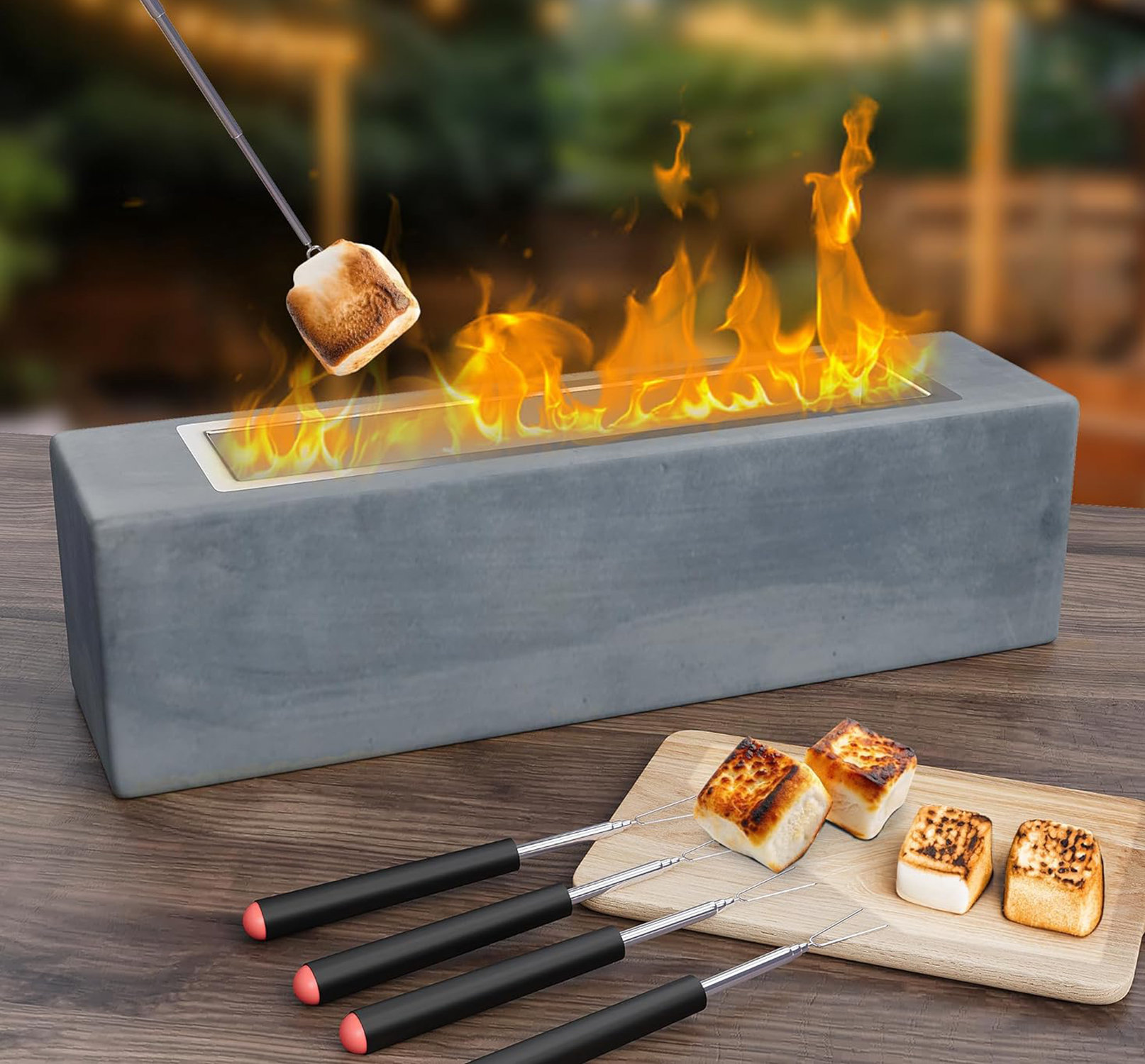 Priofa Rectangular concrete small tabletop fire pit, portable for ...