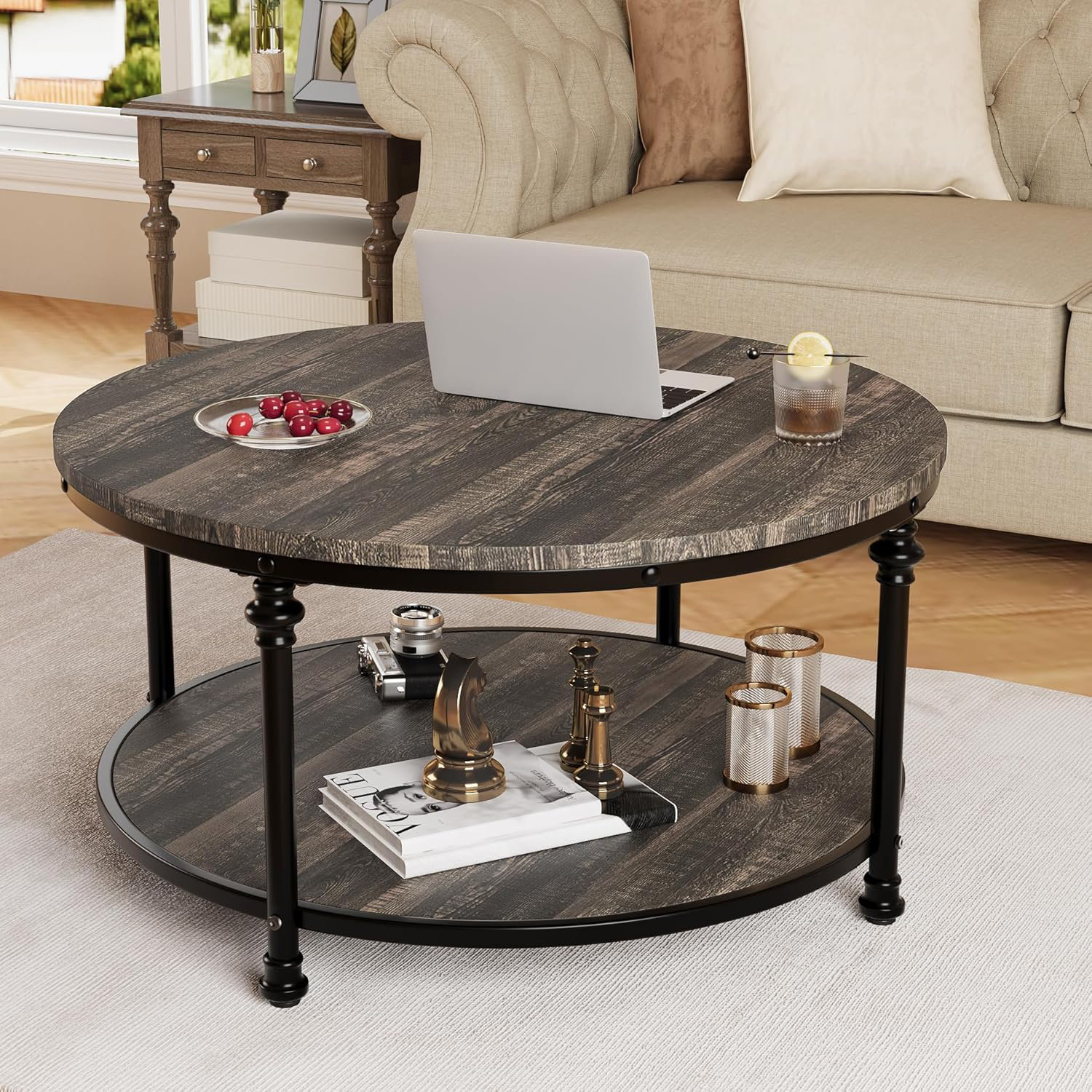 Williston Forge Living Room Round Coffee Table, Rustic Dining Table ...