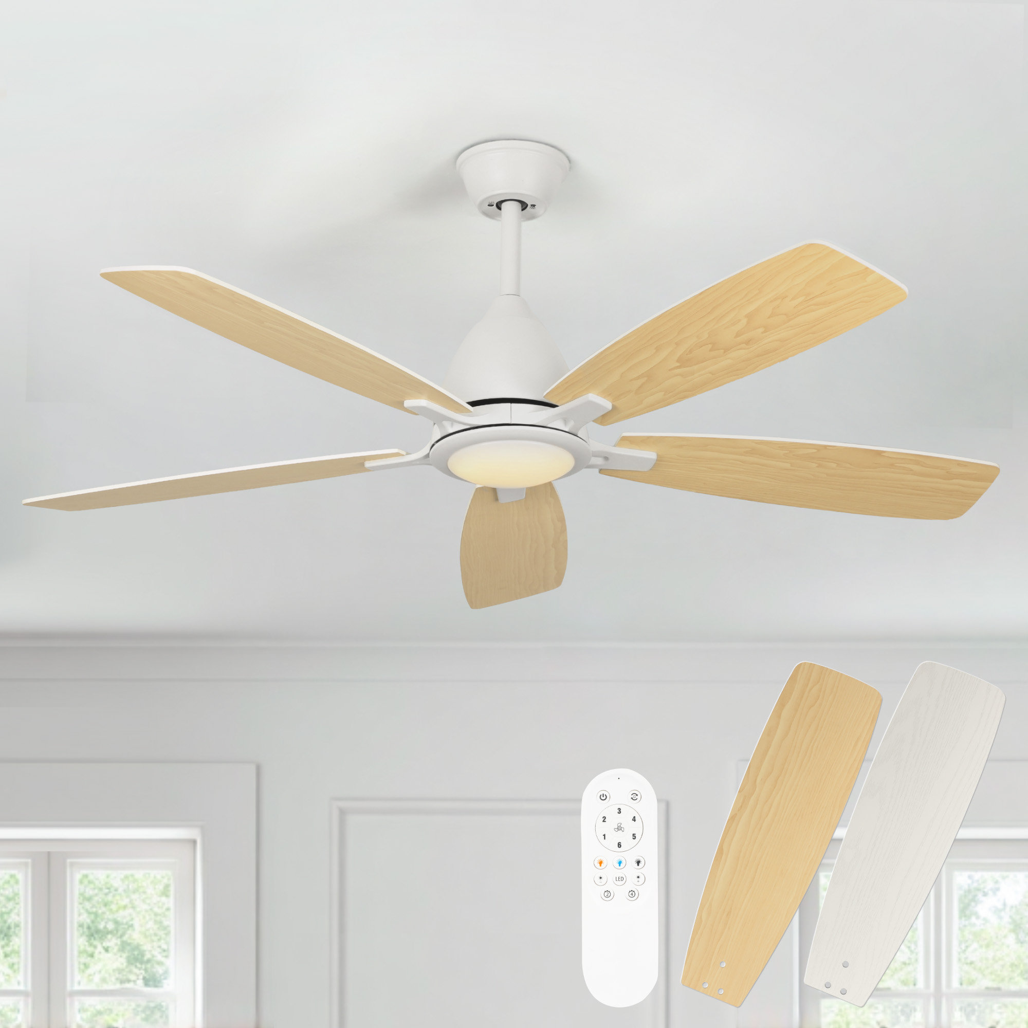 Ebern Designs Teulon 52'' 5 - Blade Modern Large Ceiling Fan With Led ...