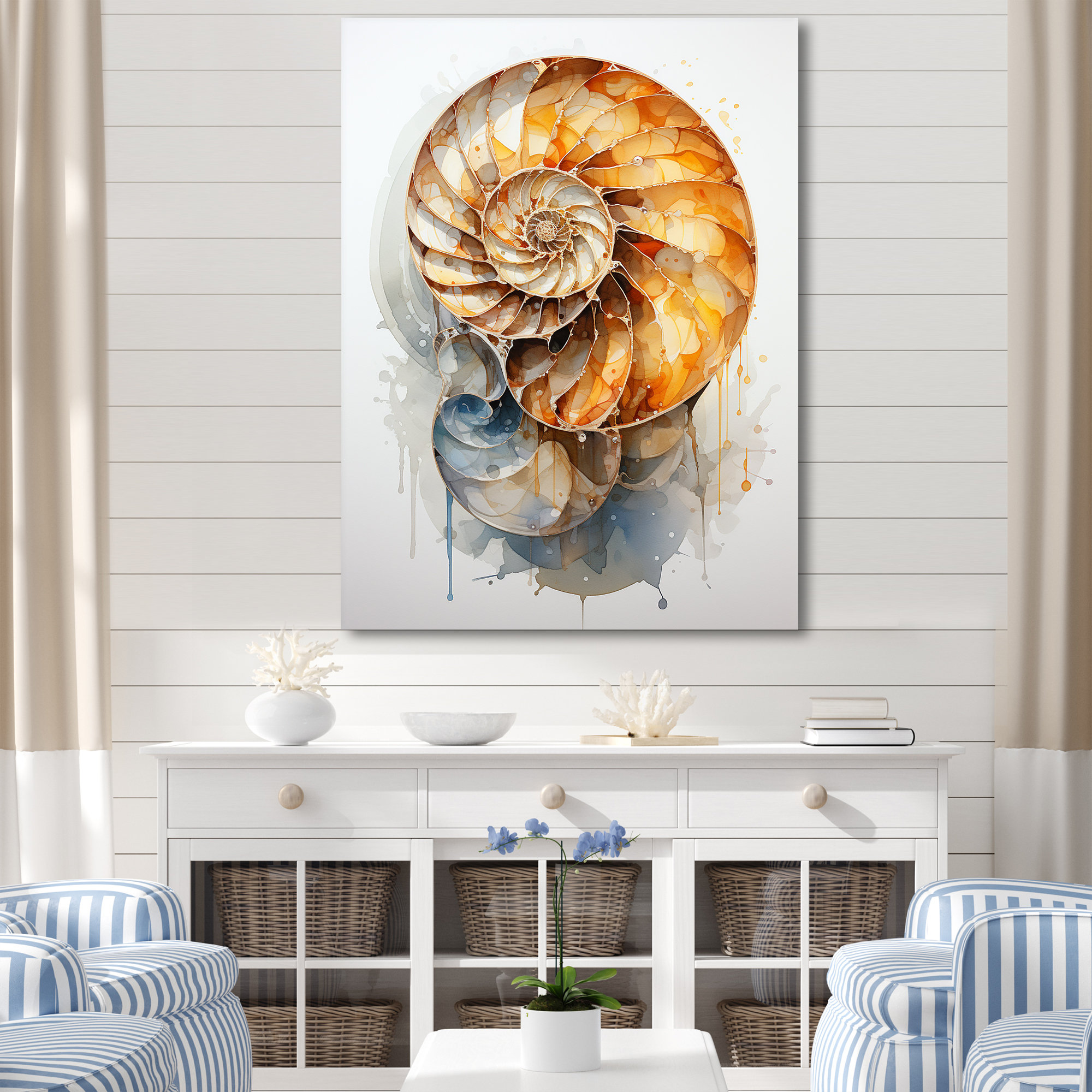 Design Art Golden Sea Sheel Spiral I | Wayfair