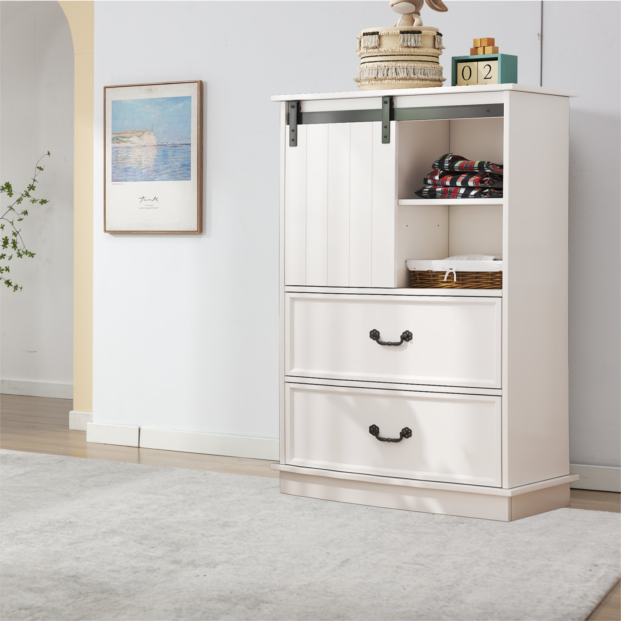 Gracie Oaks Modern Wood Storage Dresser With Drawers And Shelves | Wayfair