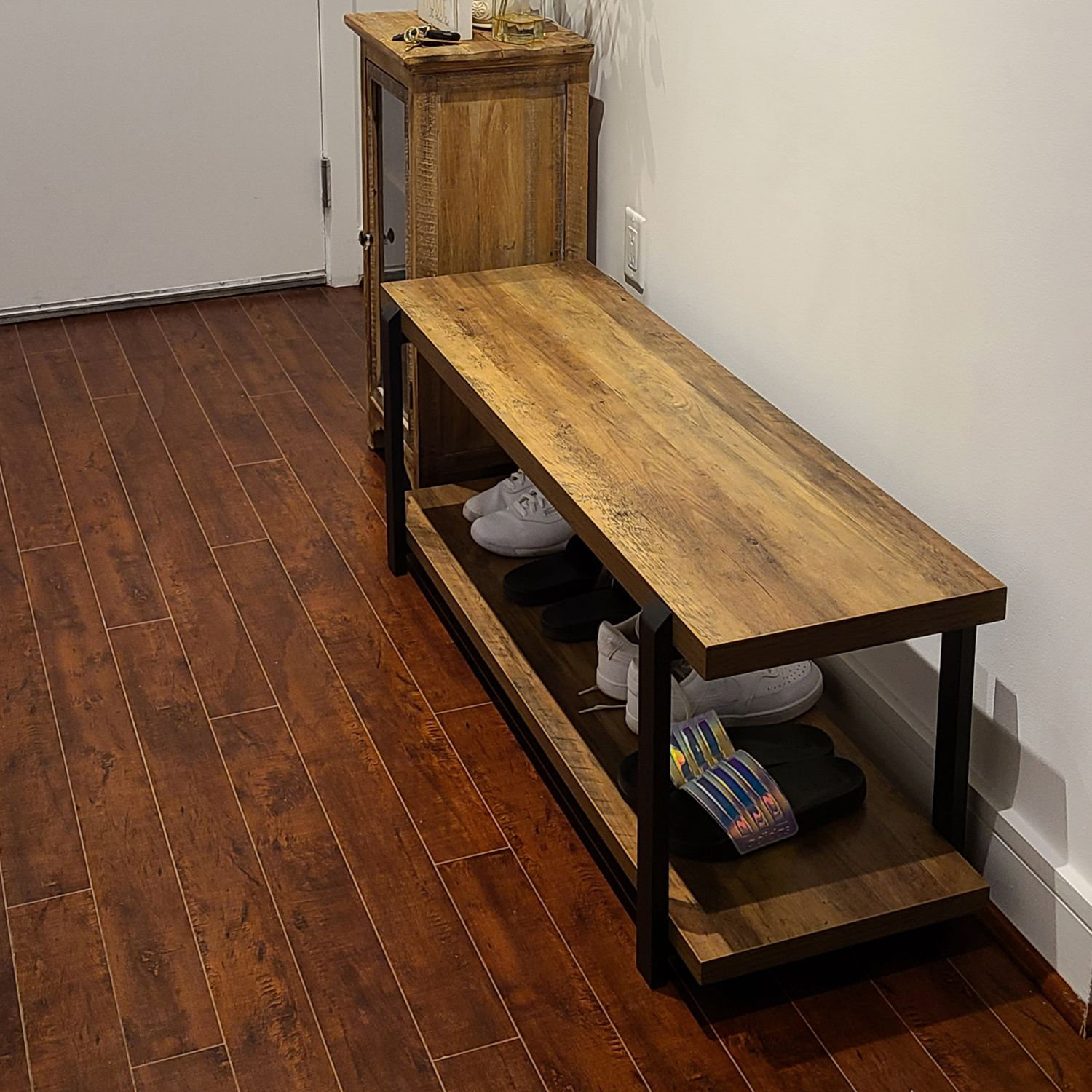 17 Stories Entryway Bench, Industrial Shoe Bench for Living Room | Wayfair