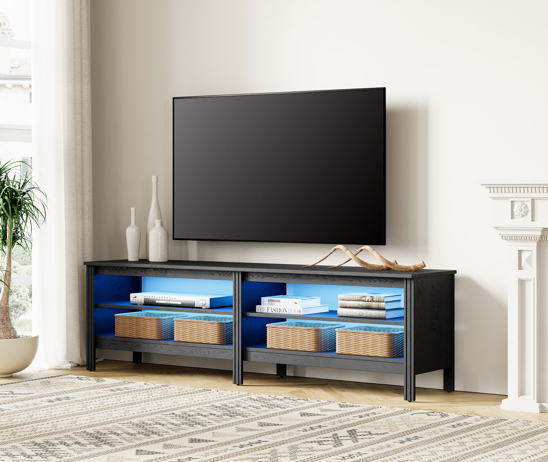 Lark Manor™ Ashae 70 Inch TV Stand With Blue LED Light For Tvs Up To 75 ...