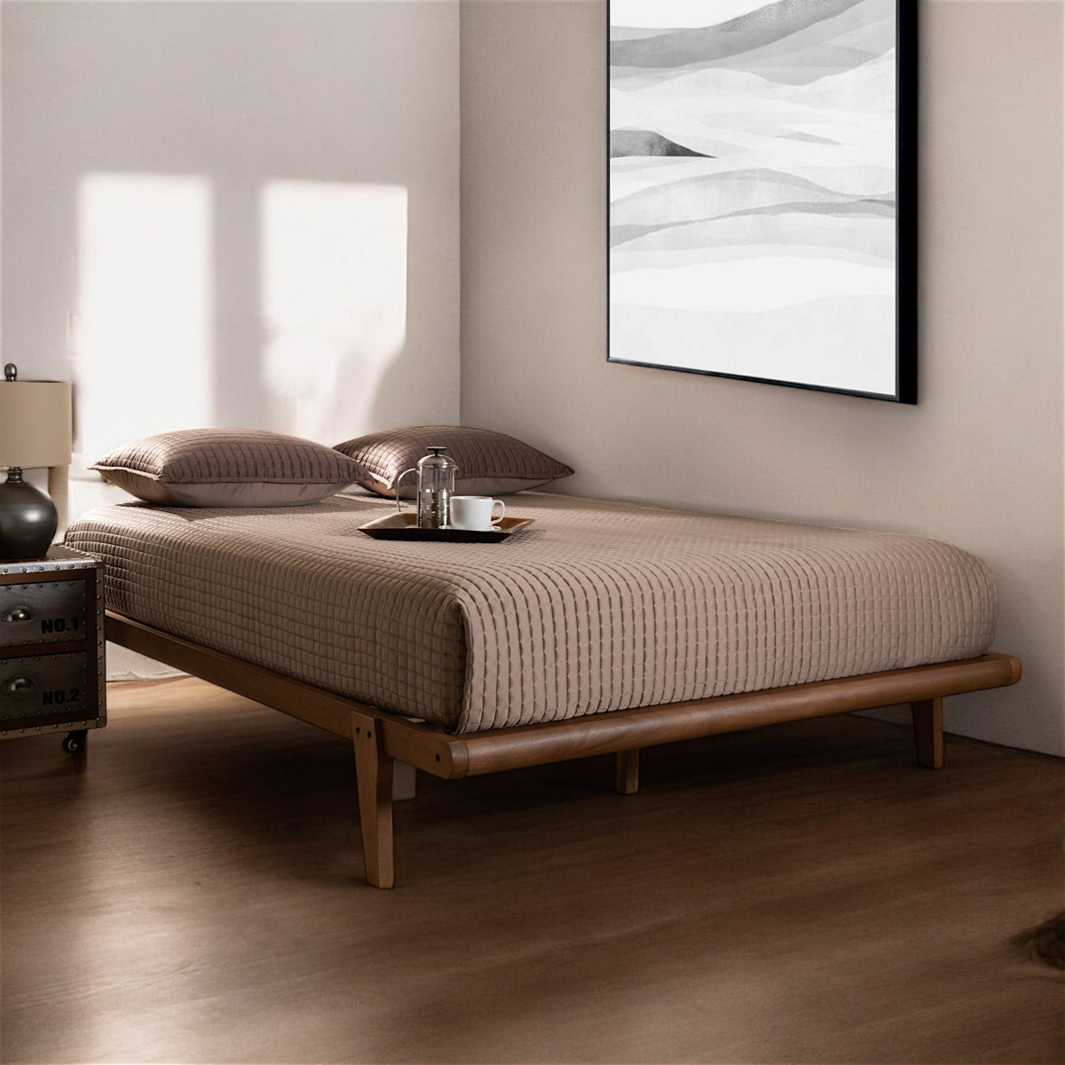 George Oliver Live Edge Platform Bed Frame in Walnut Brown Finished ...