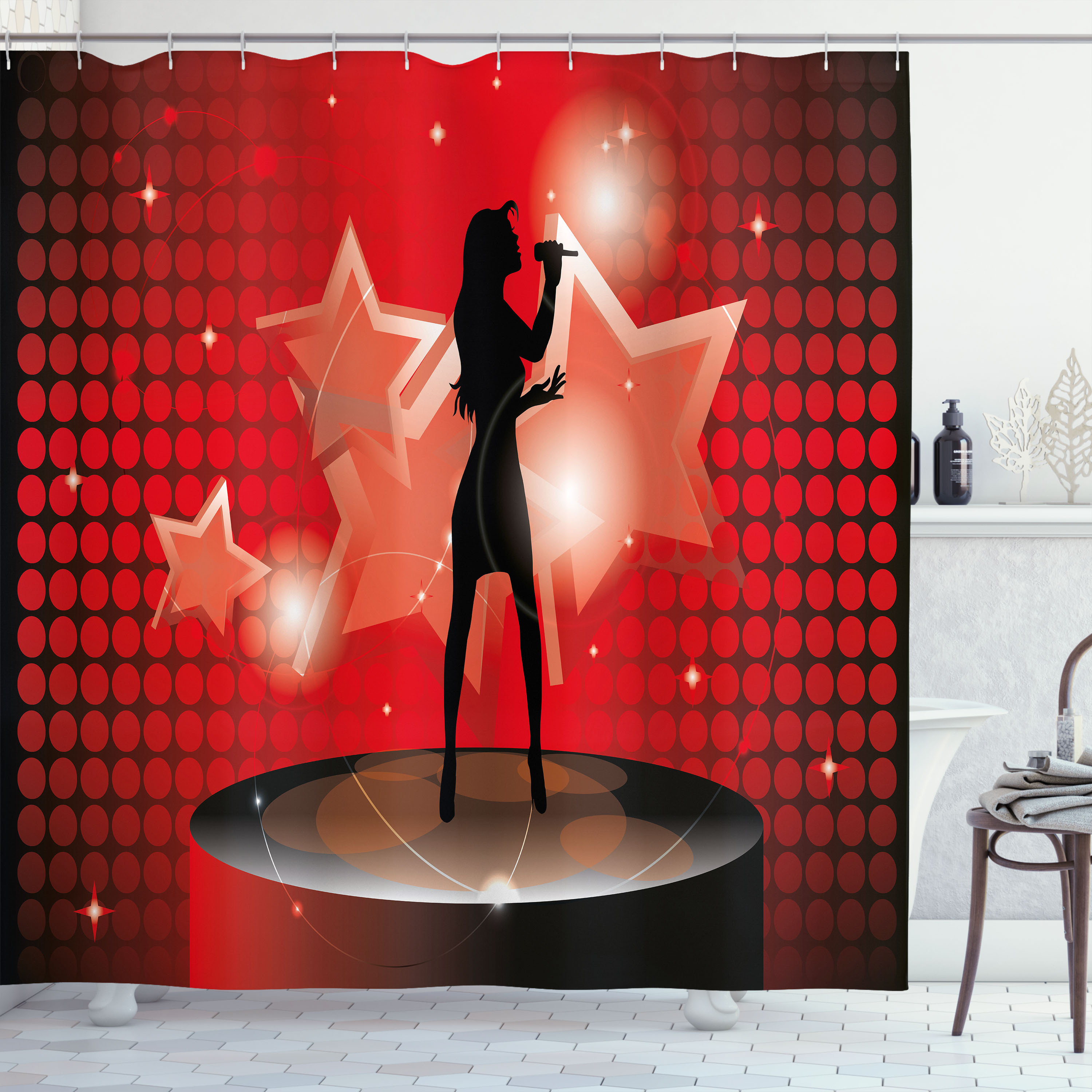 Latitude Run® Popstar Party Shower Curtain Woman Singer Star Red Coral ...