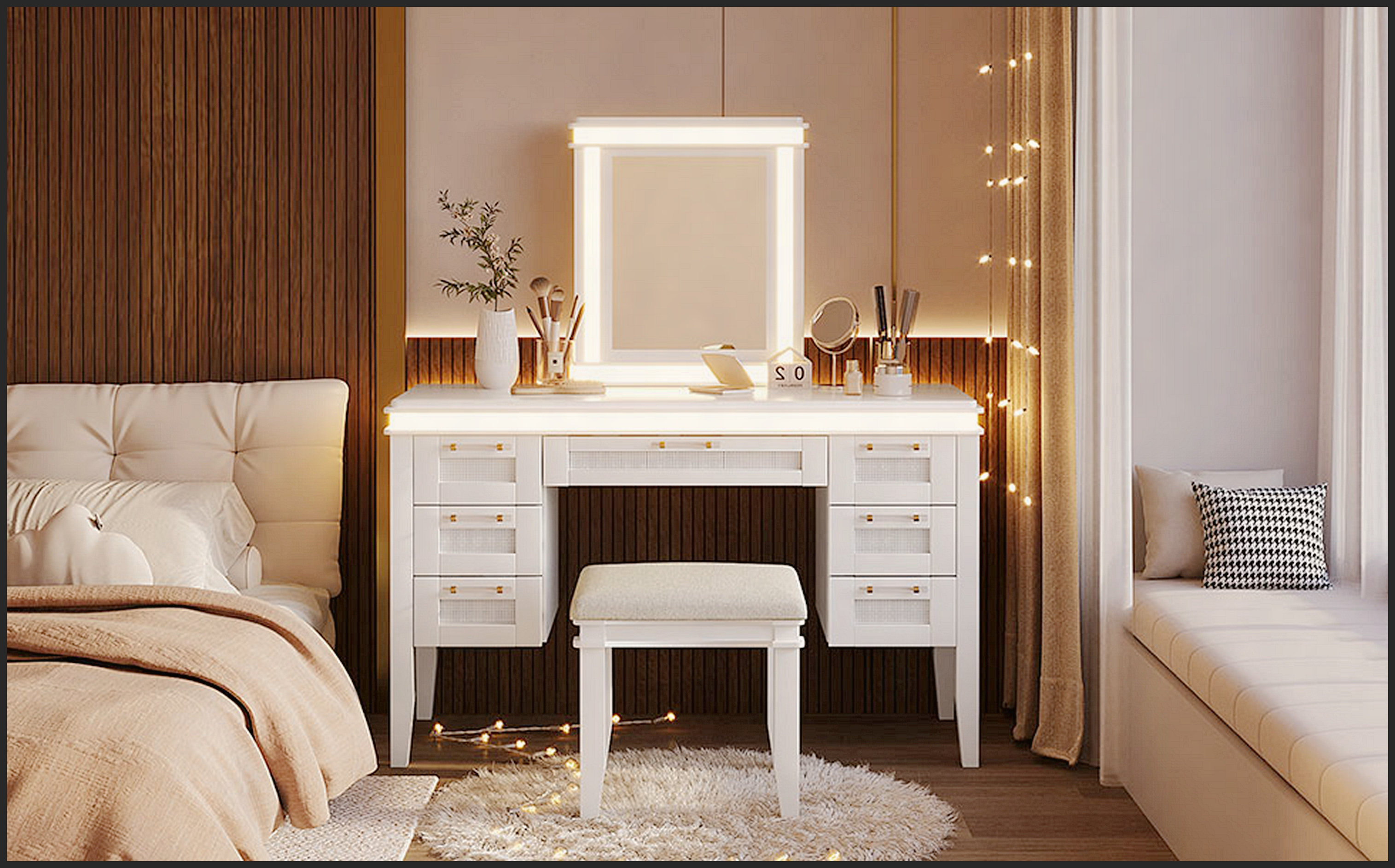 Latitude Run® 48" Vanity Desk with Mirror and Lights, Makeup Vanity ...
