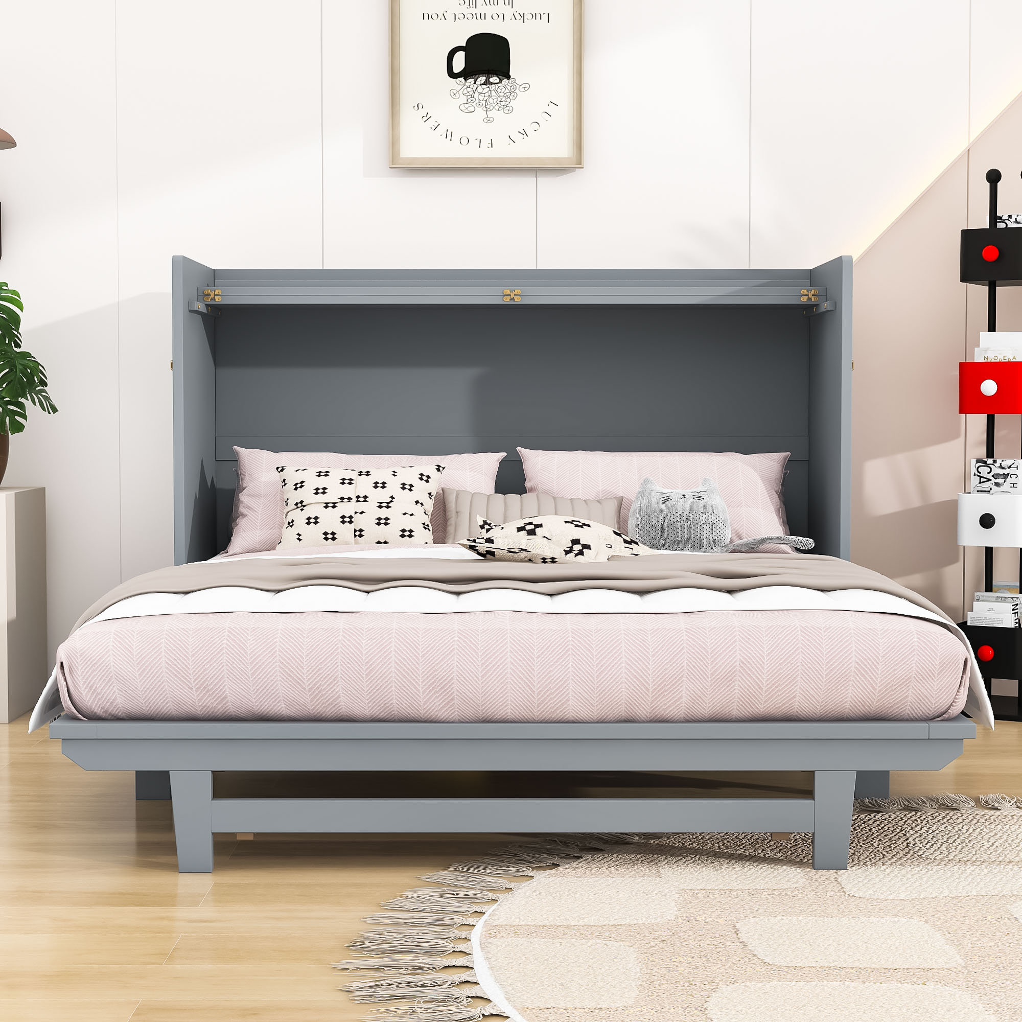 Everly Quinn Evelyn Queen Murphy bed with iron legs | Wayfair