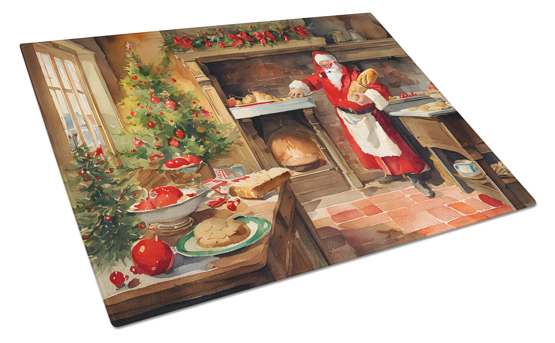 Caroline's Treasures Cookies with Santa Claus Glass Cutting Board Large ...