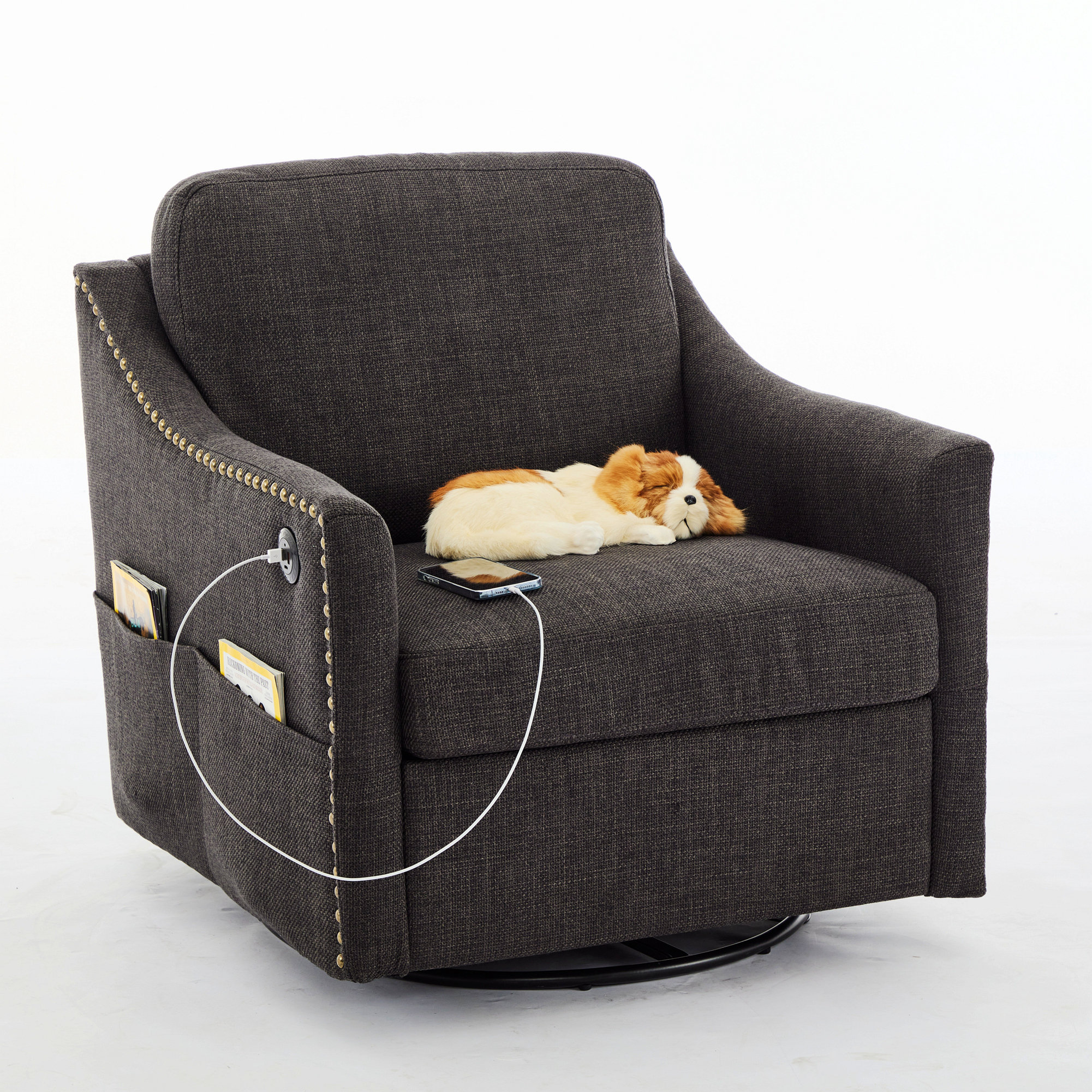 Red Barrel Studio® 360 Degree Swivel Rotating Accent Chair with USB and ...