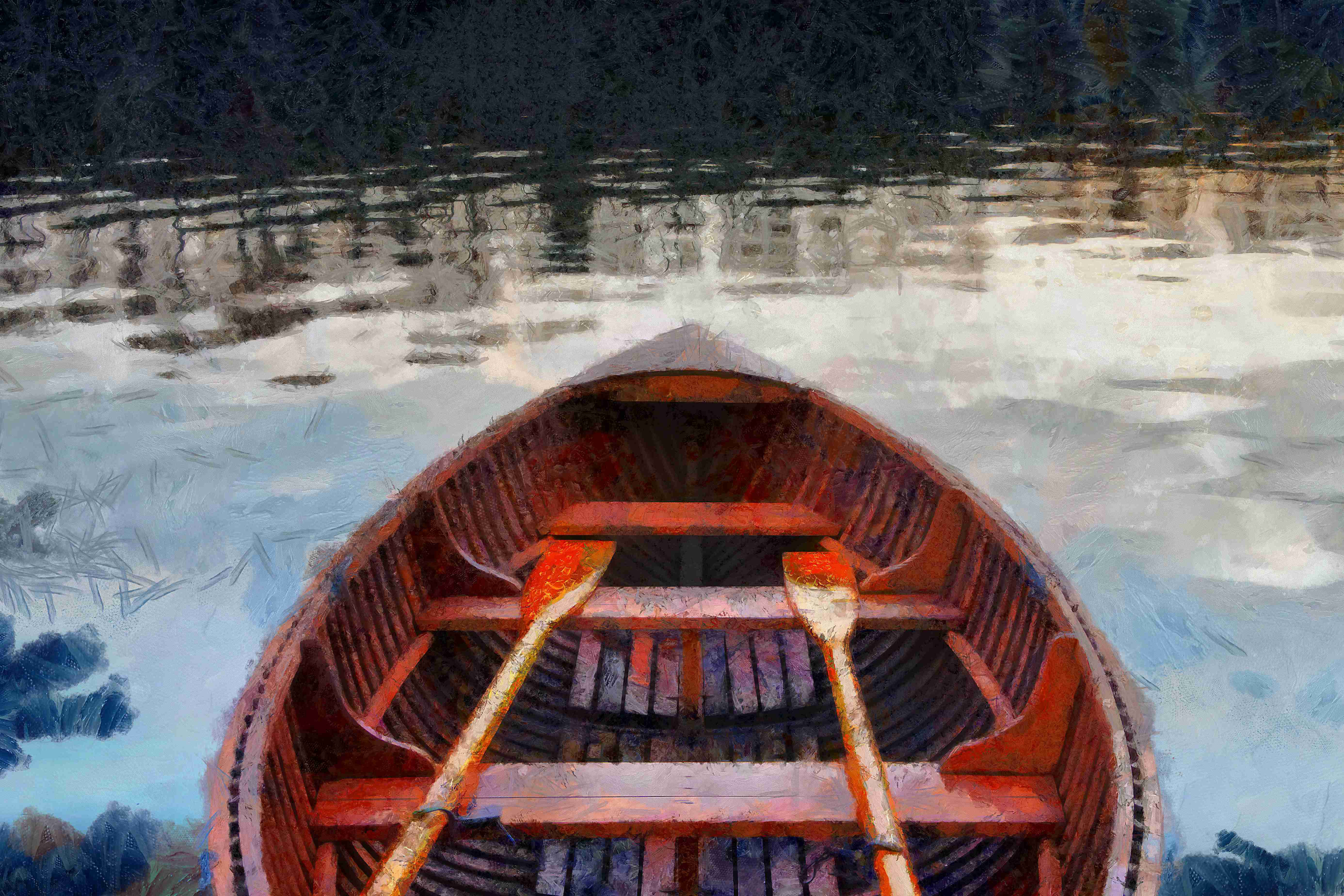 Ebern Designs Canoe on Water - Wrapped Canvas Painting | Wayfair