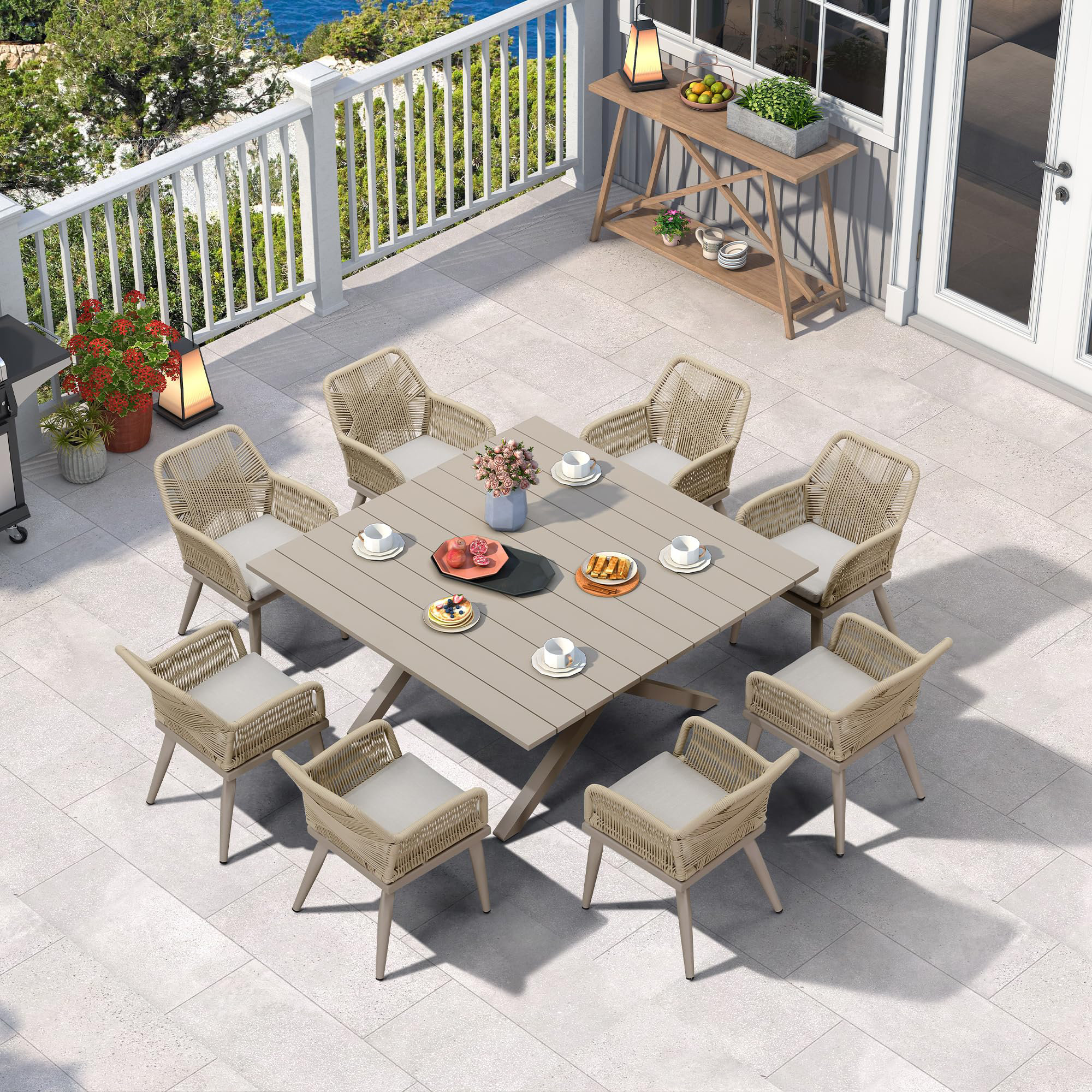 Purple Leaf Square 8 - Person 61'' L Outdoor Restaurant Dining Set ...