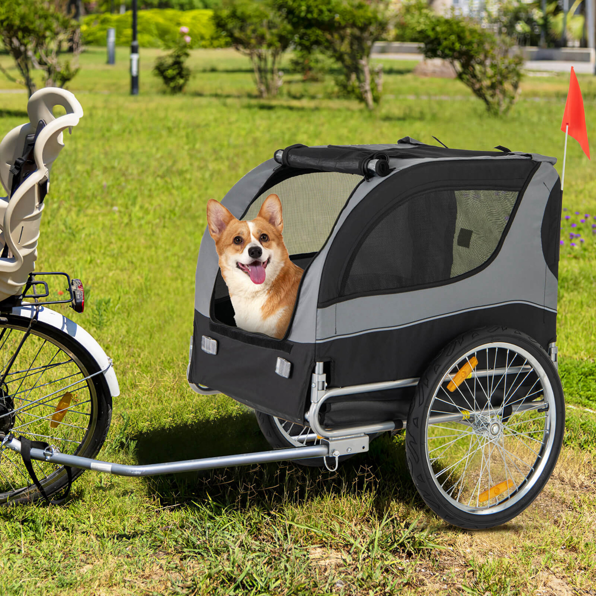 Costway Dog Bike Trailer Foldable Pet Cart With 3 Entrances For Travel ...
