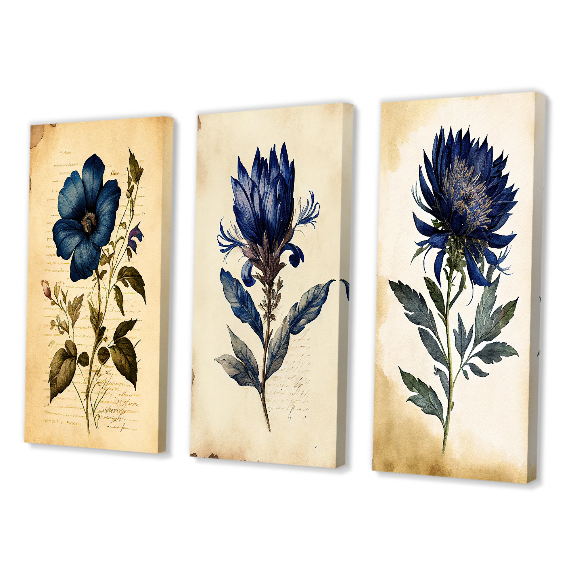 Red Barrel Studio® " Blossoming Blue Retro Flower " 3 - Pieces on ...