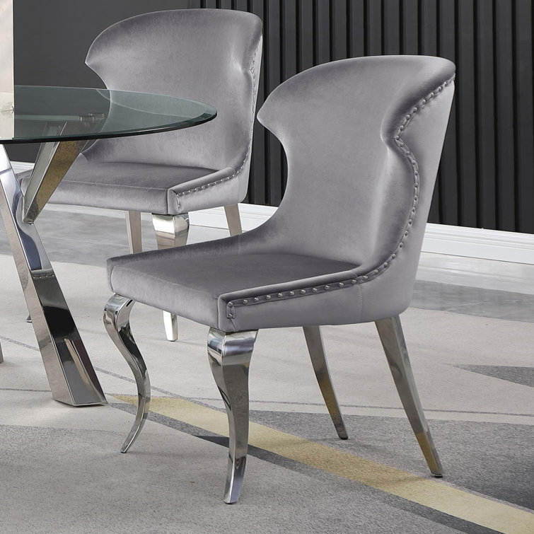 House of Hampton® Jentree Upholstered Wingback Side Chair in Chrome and ...