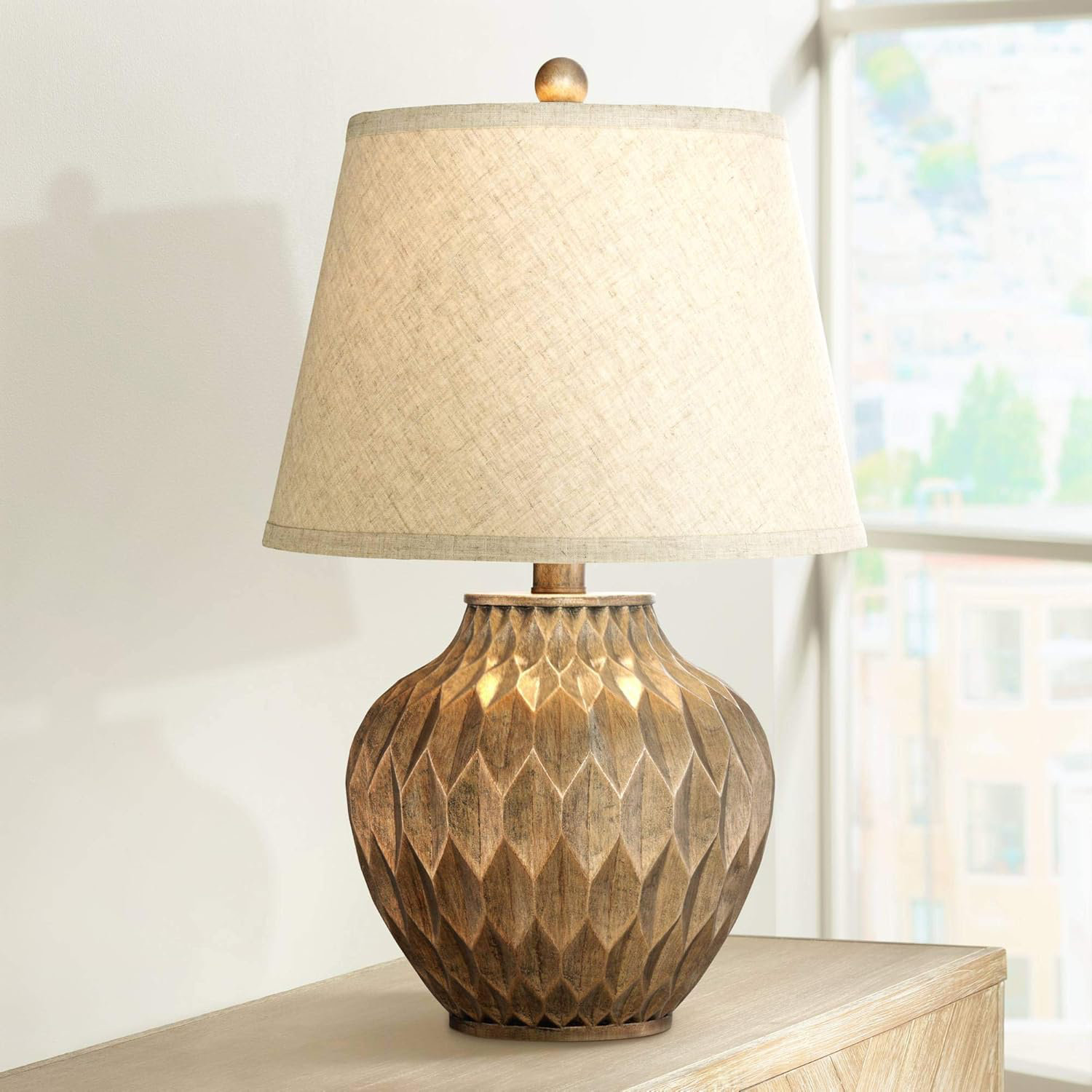 Red Barrel Studio® Modern Accent Table Lamp With Geometric Textured Urn ...