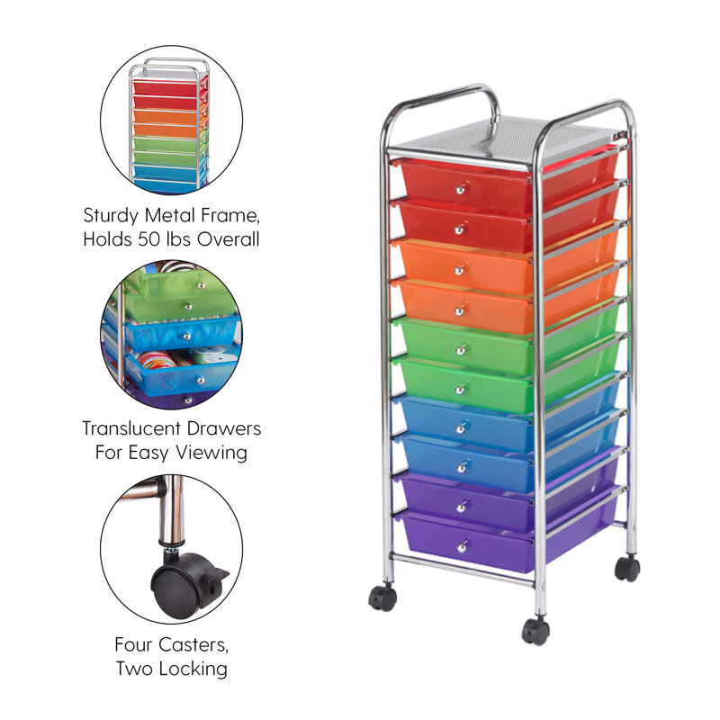 ECR4Kids 10-Drawer Mobile Organizer, Storage Cart, Assorted & Reviews ...