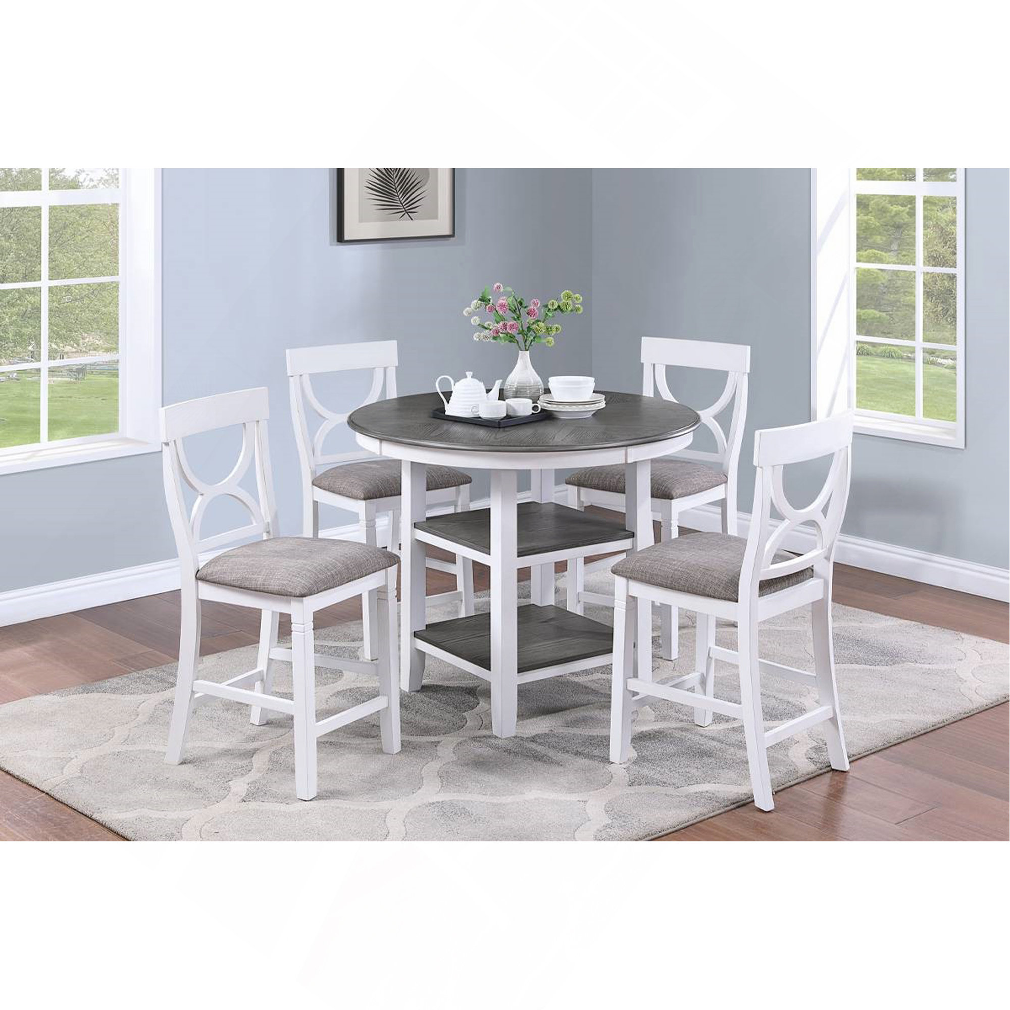 Latitude Run® Counter Height Dining Table W Storage Shelve 4X Chairs ...