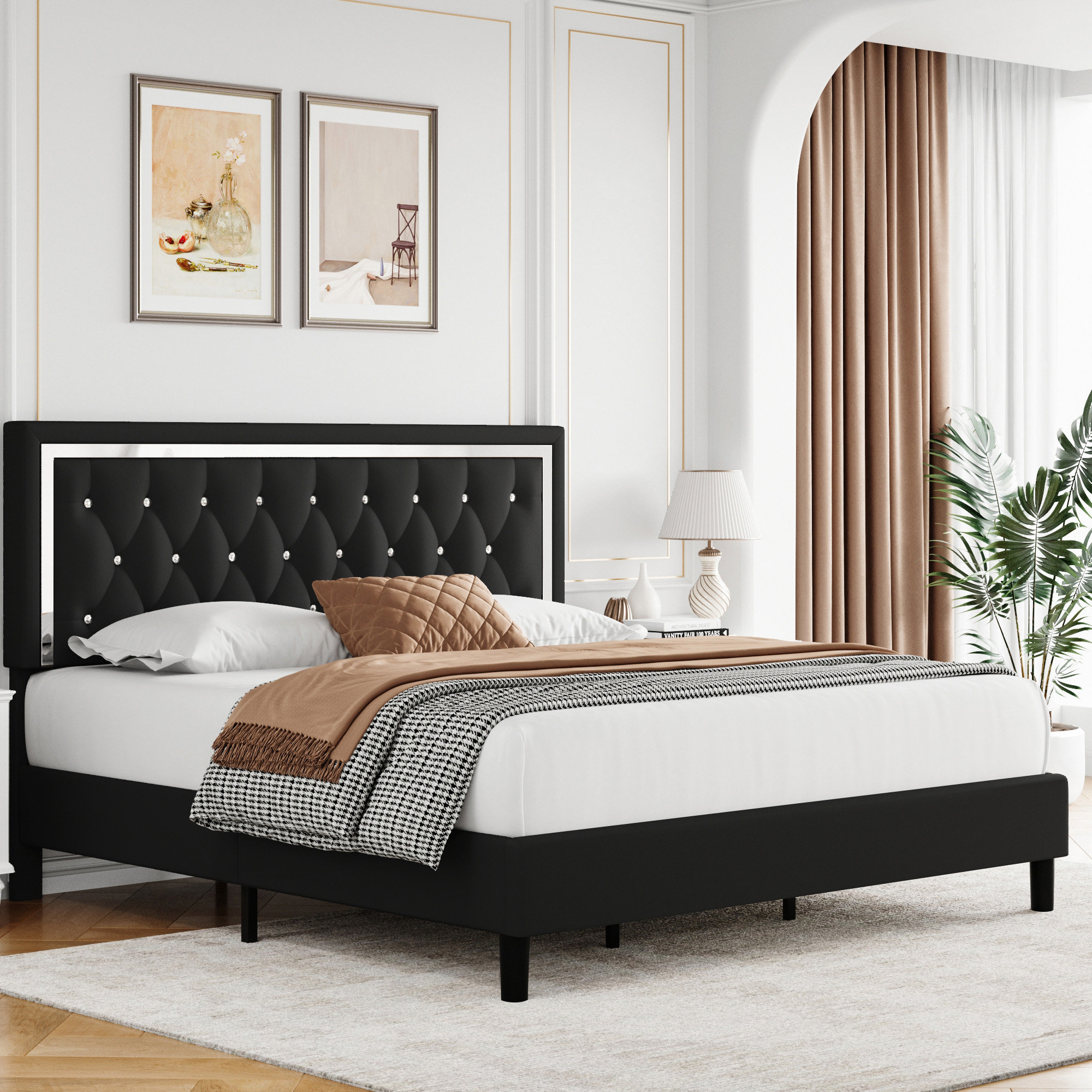 Winston Porter Nahili Low-Profile Velvet Upholstered Platform Bed, Wood ...