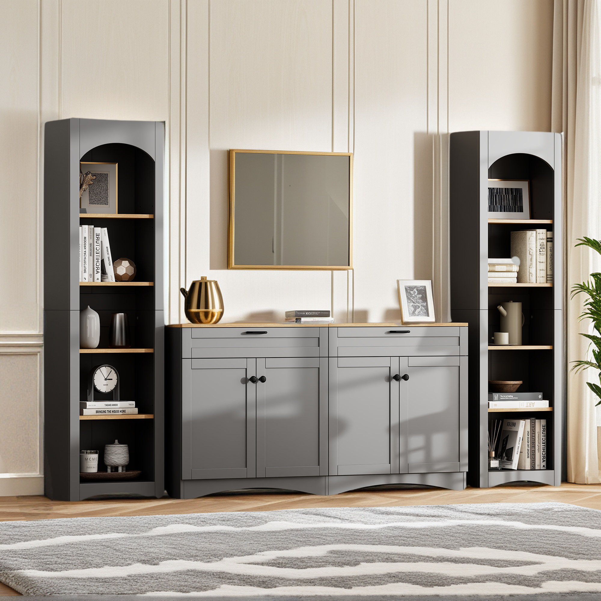GAMLIF 3-piece Farmhouse Entertainment Center With Storage Cabinet For ...